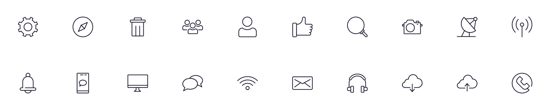 Contact Us And Communication Thin Line Icons Set Simple Linear