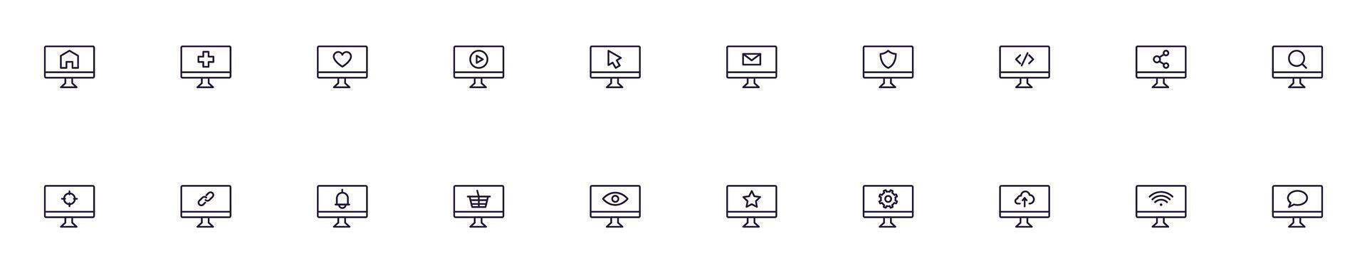 Items On Computer Line Icons Pack Simple Outline Sign And Editable Stroke For Web Sites