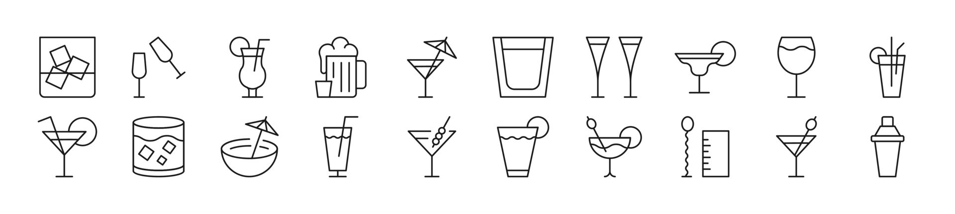Bundle Of Linear Symbols Of Various Beverages Editable Stroke Linear Symbol For Web Sites