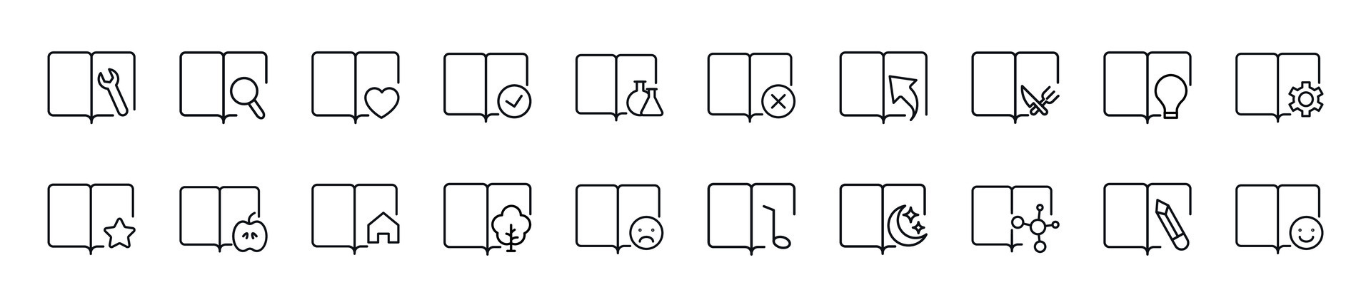 Collection Of Thin Signs Of Books With Various Items Editable Stroke Simple Linear