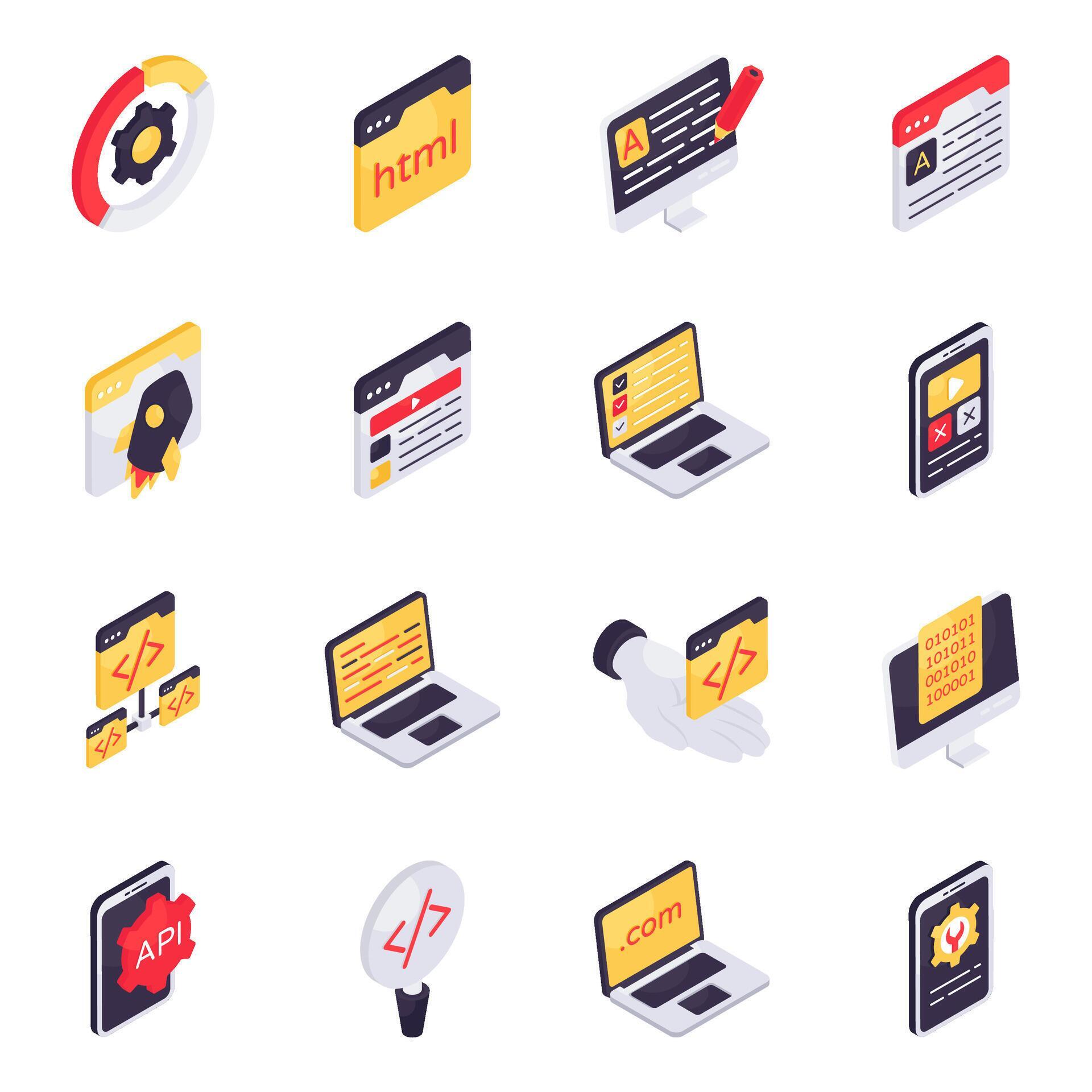 Set of Coding Isometric Icons 42387318 Vector Art at Vecteezy