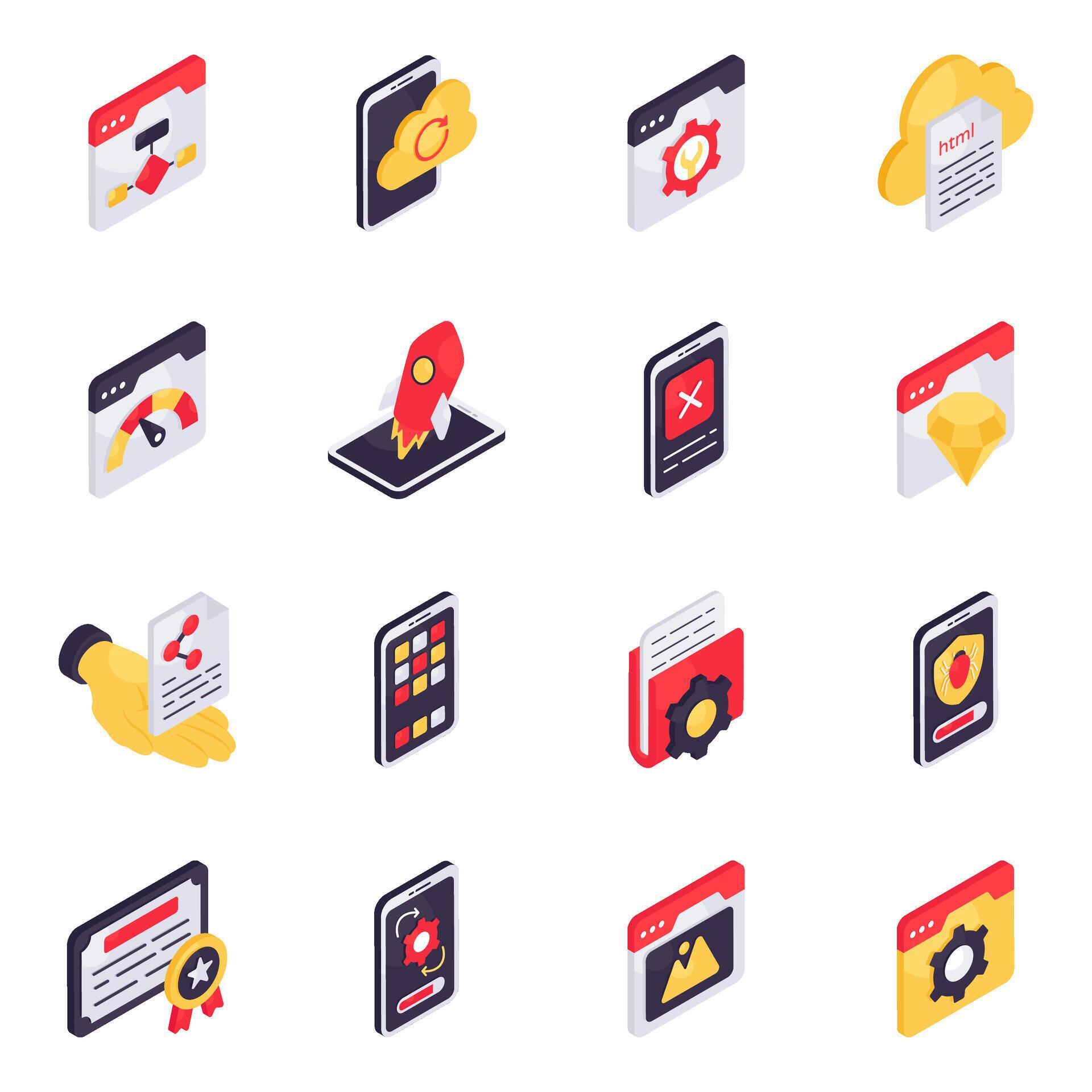 Set of Web and Programming Isometric Icons 42387324 Vector Art at Vecteezy