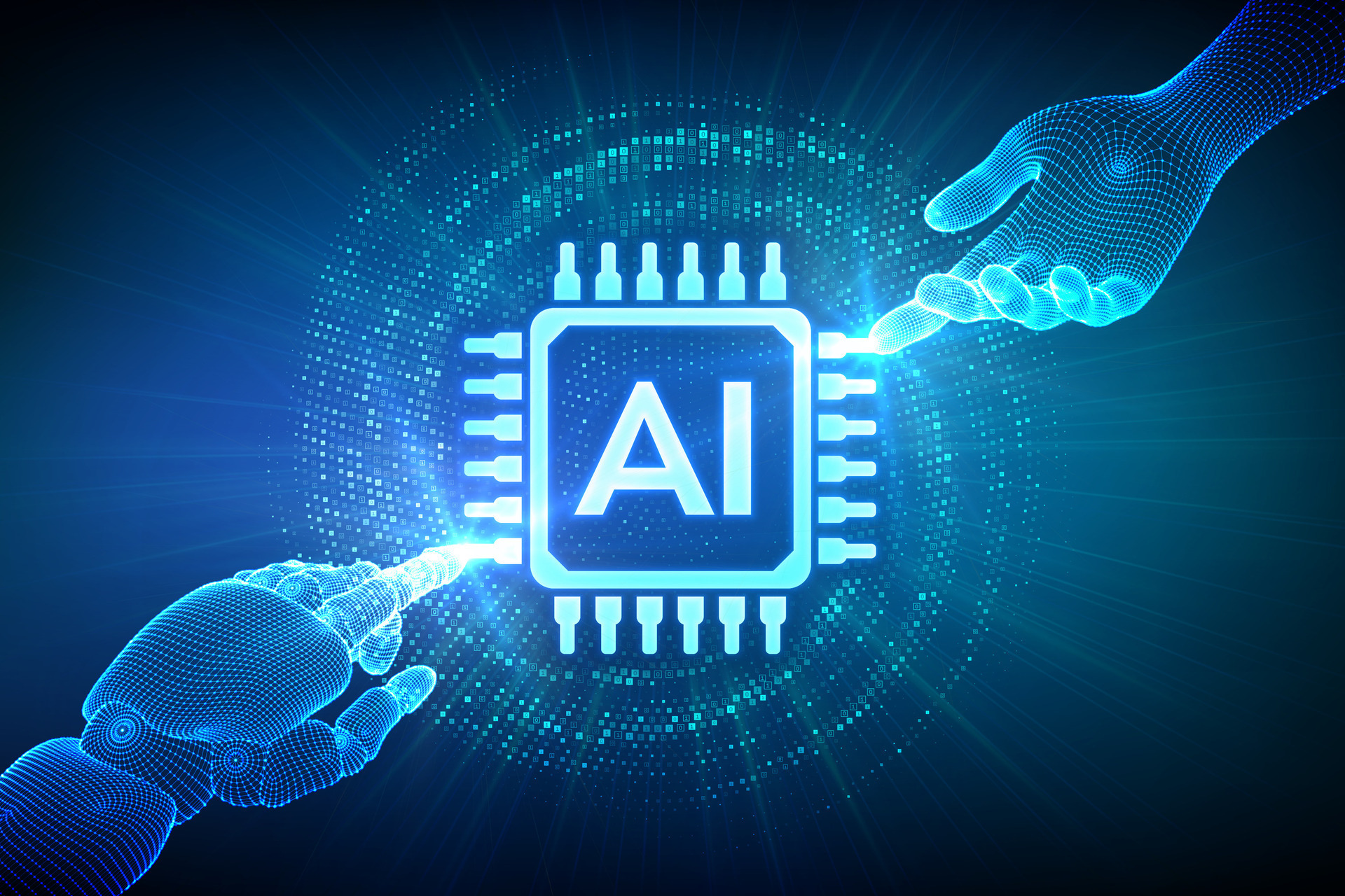 AI. Artificial Intelligence. Hands of Robot and Human touching ...