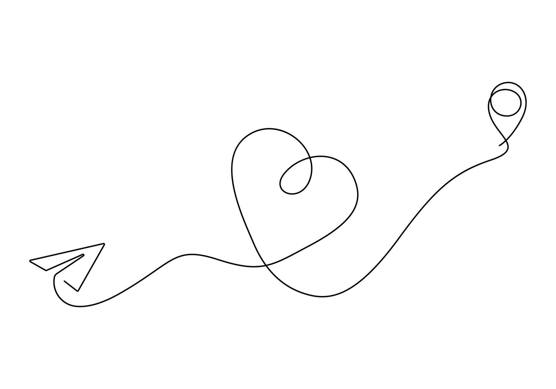 One continuous line drawing of path and location pointers simple pins on way between two points ...