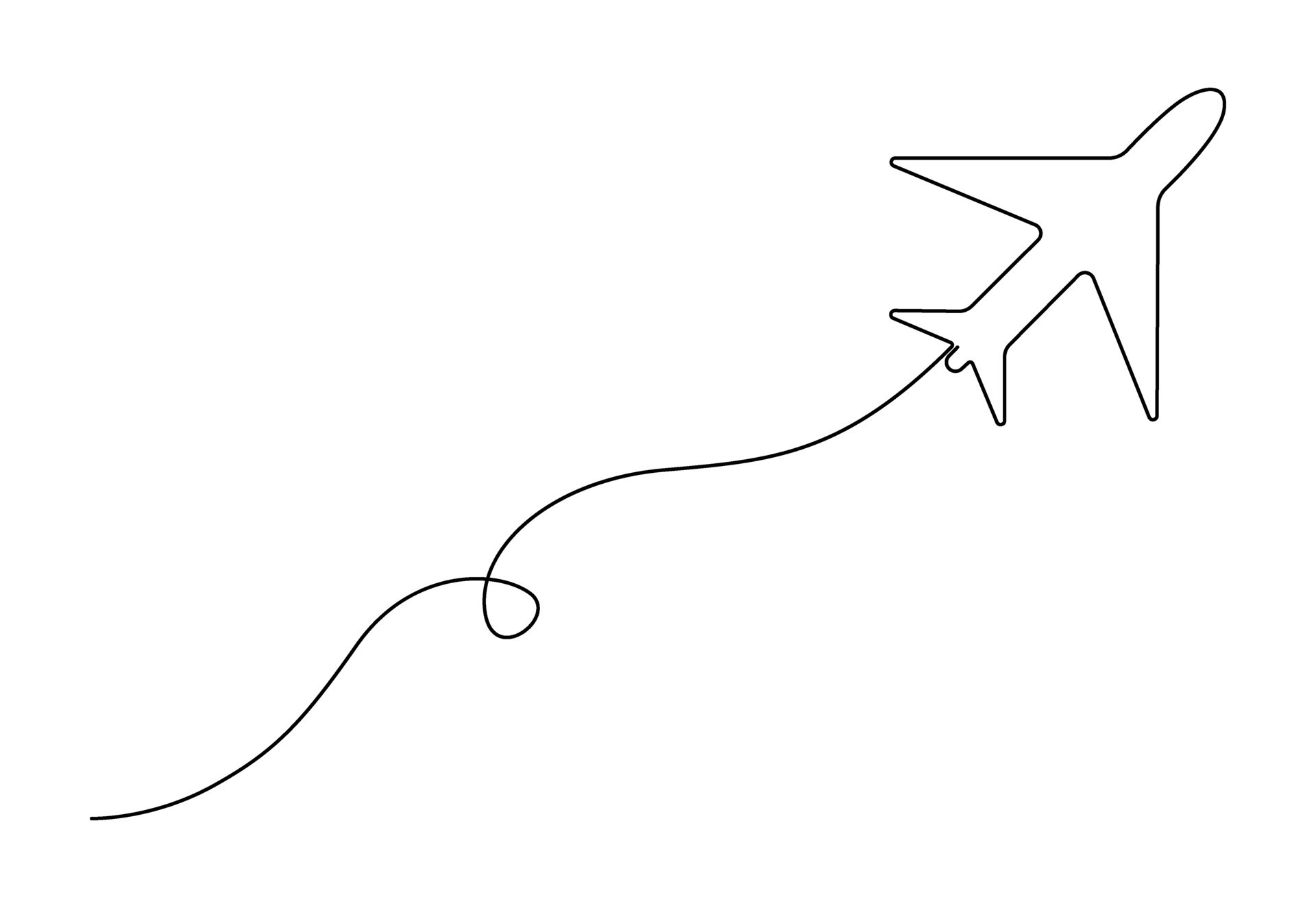 Continuous one line drawing of Airplane line path. Vector icon of Airplane flight route with ...