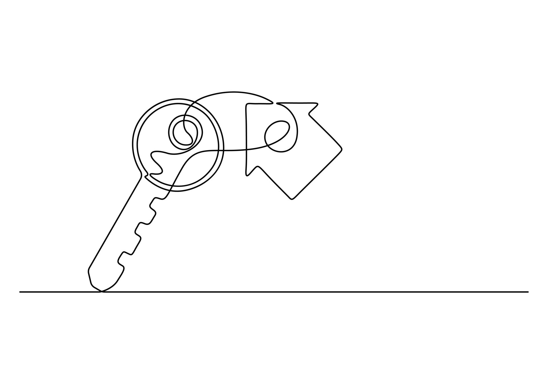 Continuous one line art key. Isolated on white background vector ...