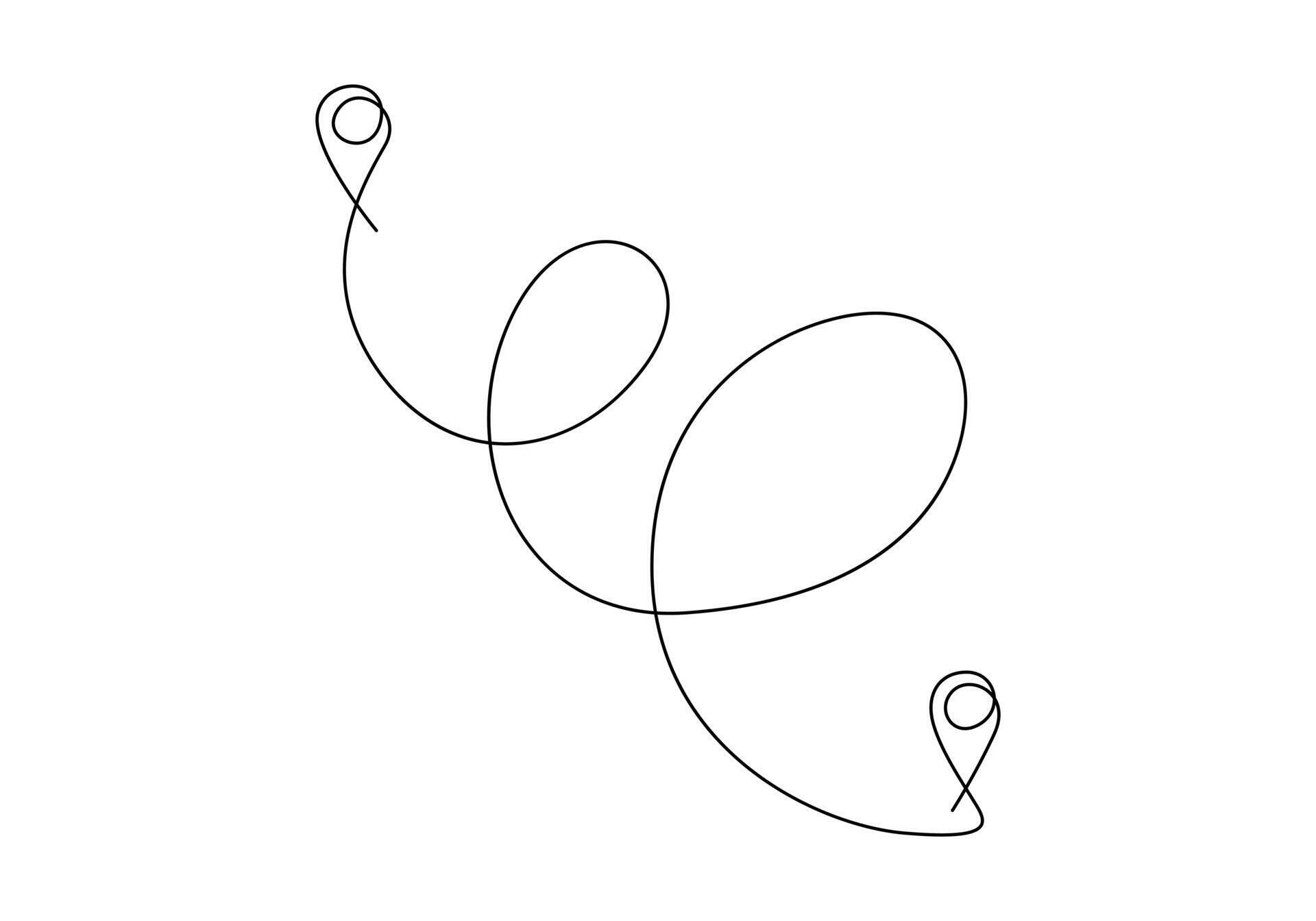 One Continuous Line Drawing Of Path And Location Pointers Simple Pins On Way Between Two Points