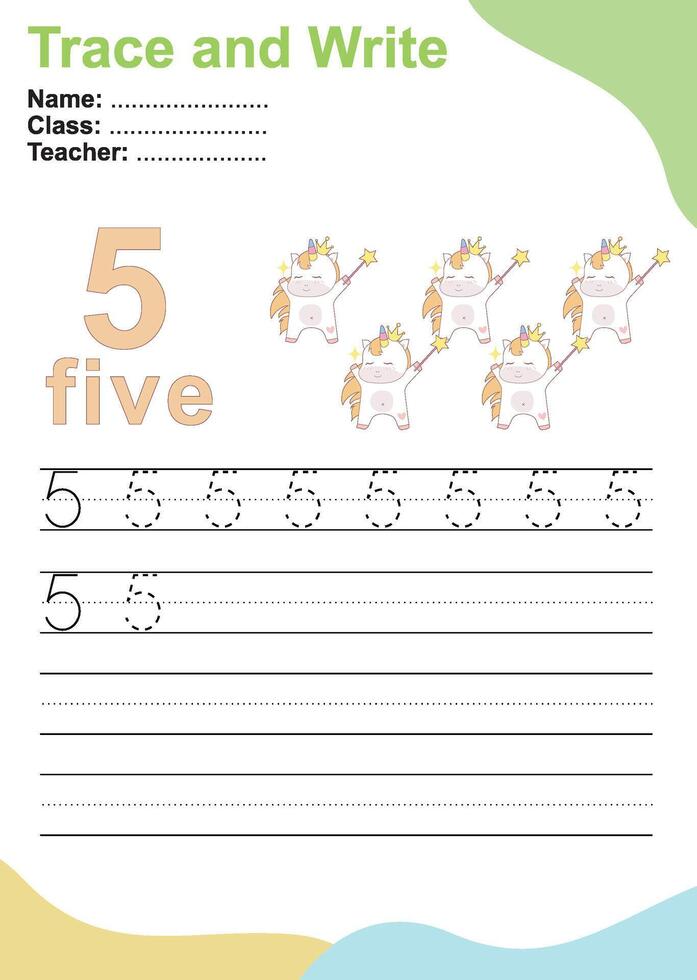 Trace and write number for children. Exercise for children to recognize ...