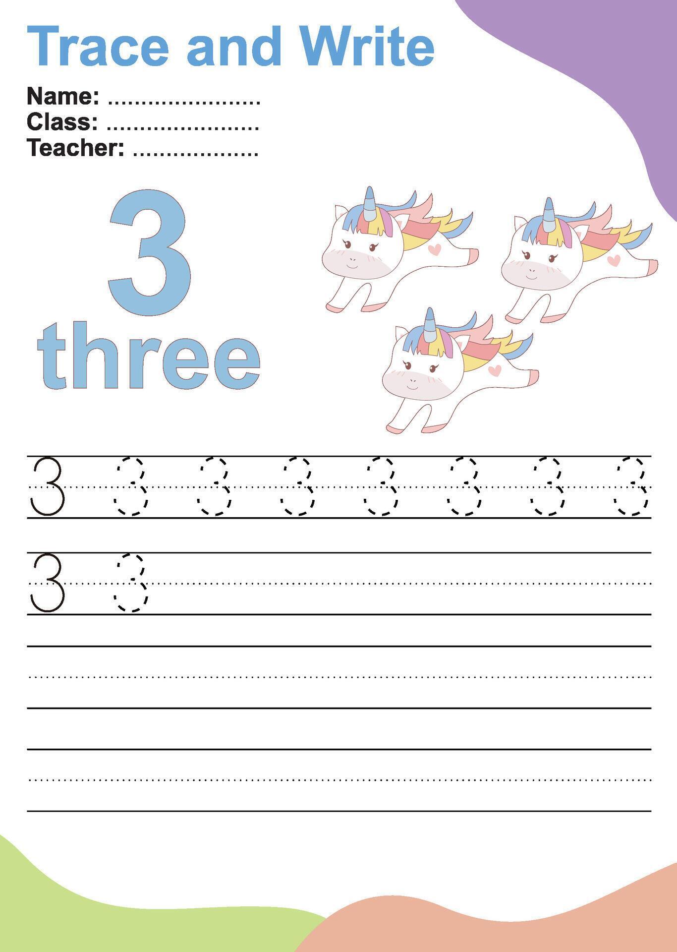 Trace and write number for children. Exercise for children to recognize ...