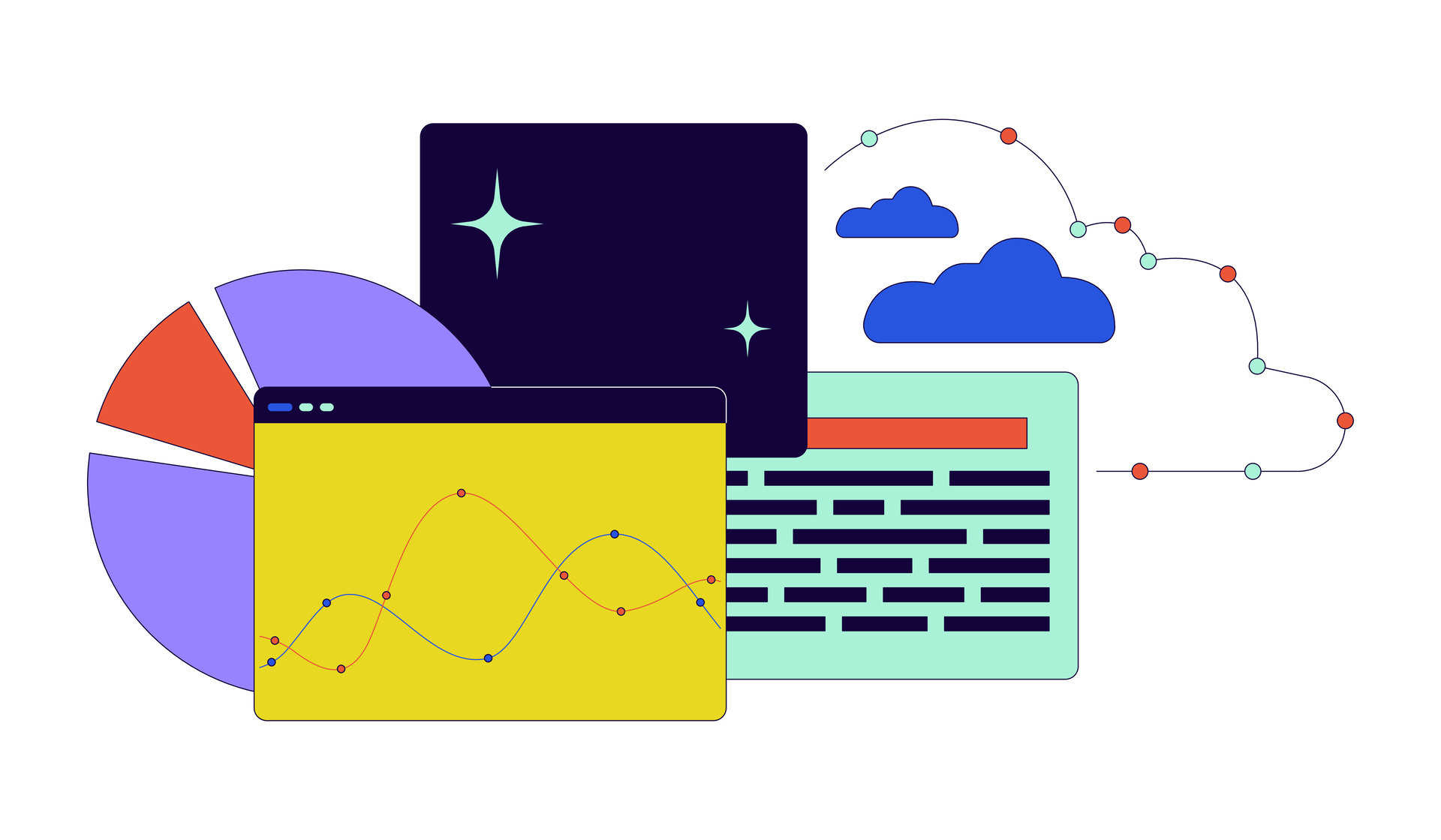 Analytics project management 2D linear cartoon object. Data analysis ...