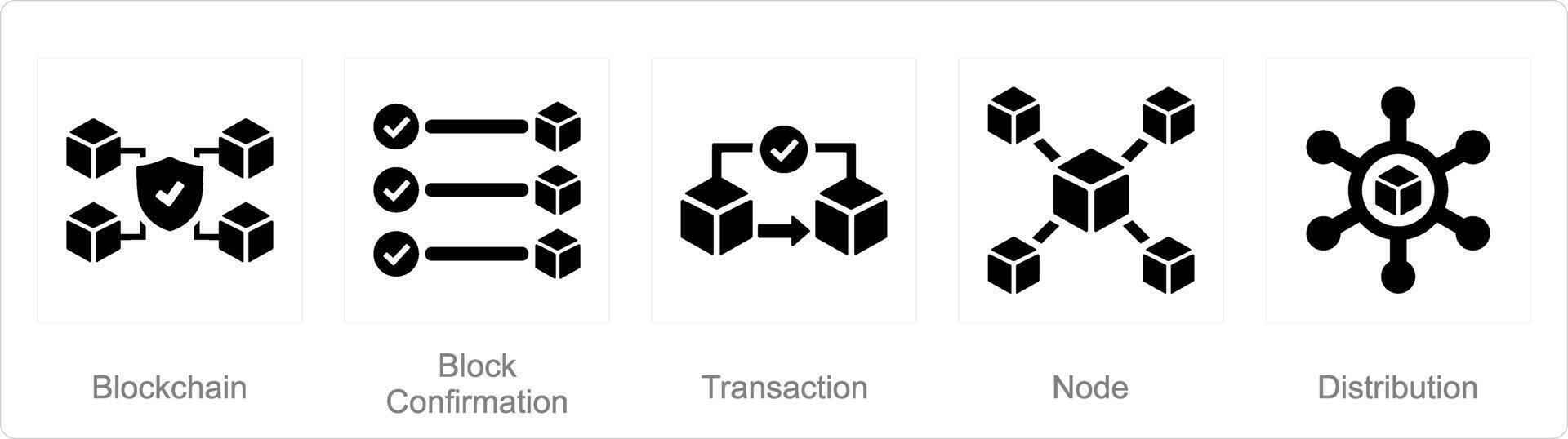 A Set Of 5 Blockchain Icons As Blockchain Block Confirmation