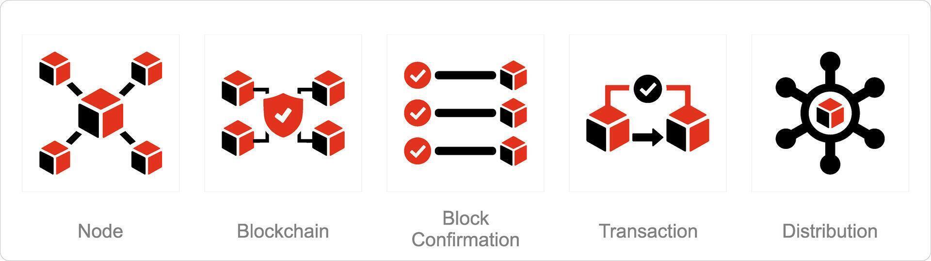 A Set Of 5 Blockchain Icons As Node Blockchain Block Confirmation