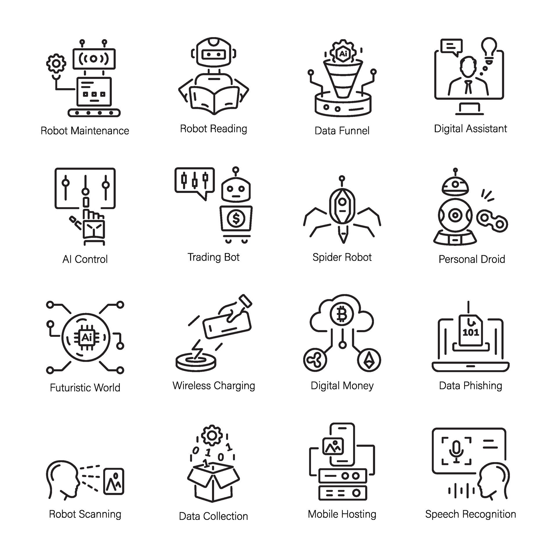 Modern Pack of AI and Robot Technology Linear Icons 42407506 Vector Art ...