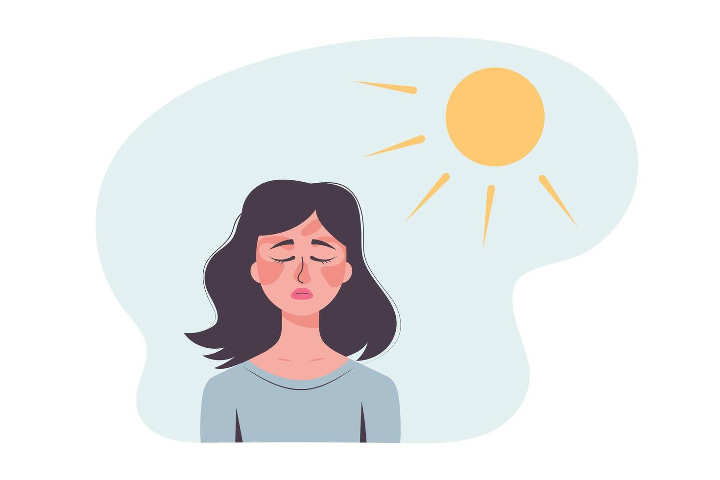 Sad Woman With Sunburn On Her Face Girl Under Strong Sunlight Skin