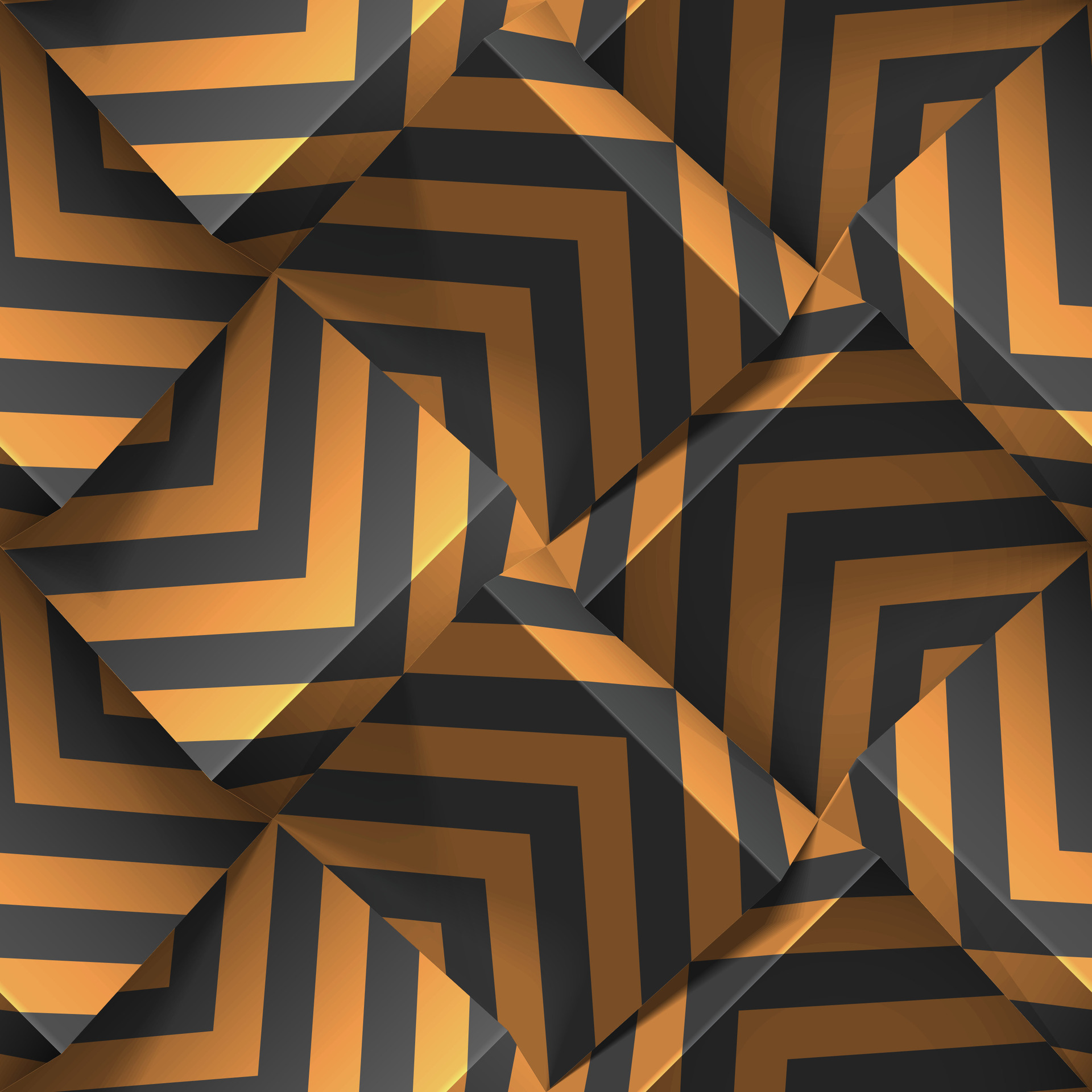 Abstract Seamless Geometric Pattern Realistic 3d Cubes From Black Paper With Bronze Strips