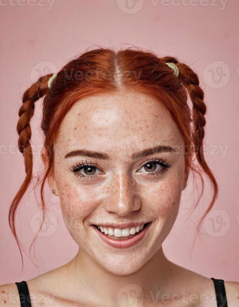 Ai Generated Redhead Woman Portrait Happy Smiling Lady With Freckles