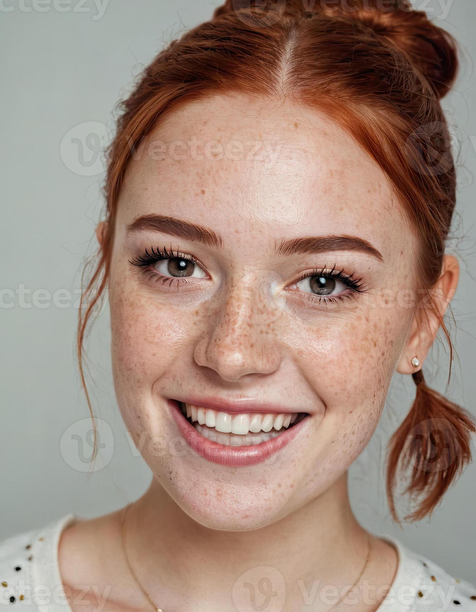 Ai Generated Redhead Woman Portrait Happy Smiling Lady With Freckles
