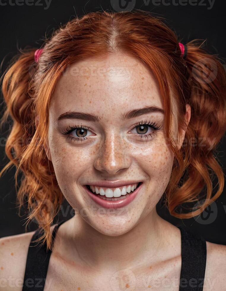 Ai Generated Redhead Woman Portrait Happy Smiling Lady With Freckles