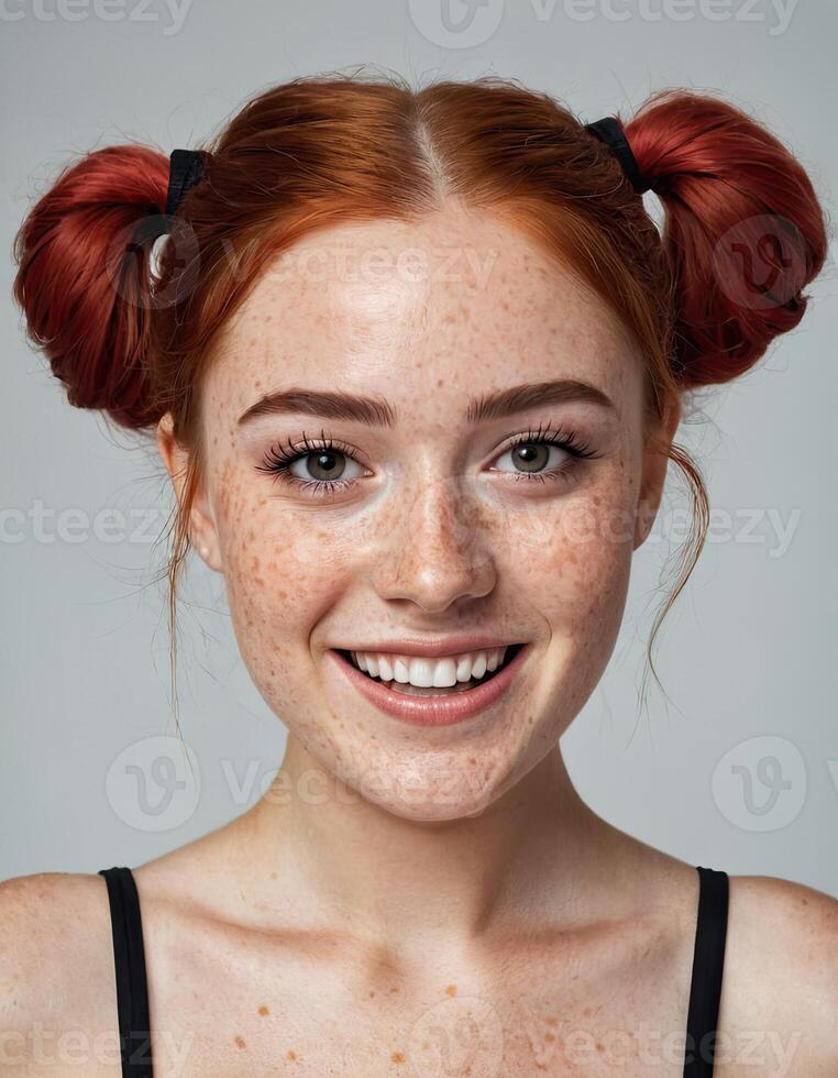 Ai Generated Redhead Woman Portrait Happy Smiling Lady With Freckles