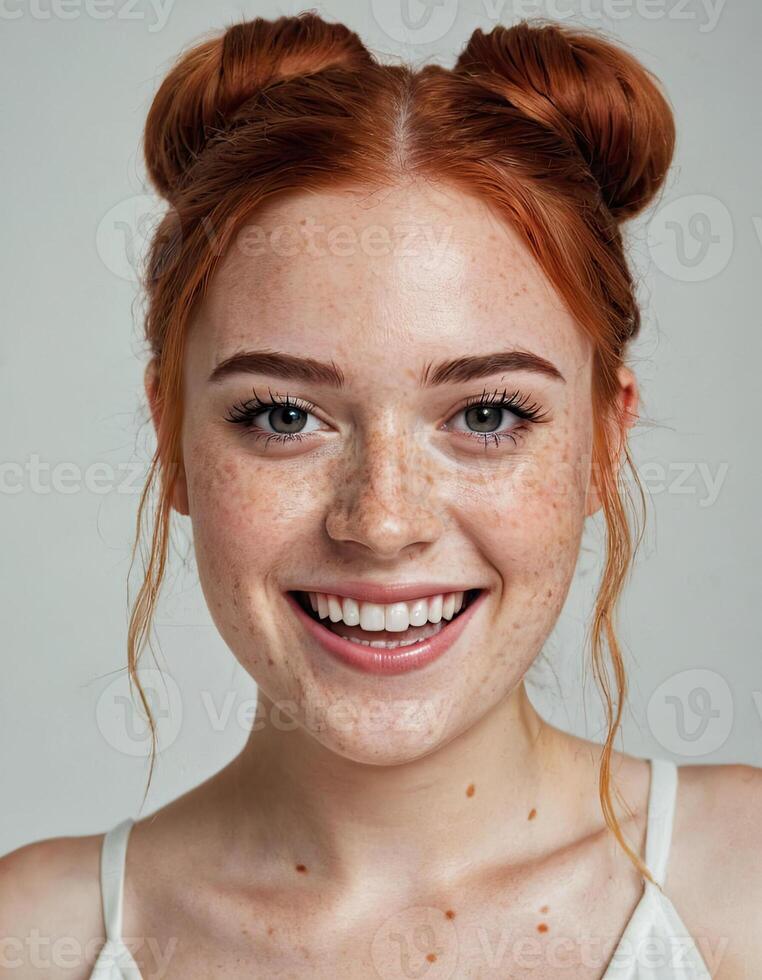 Ai Generated Redhead Woman Portrait Happy Smiling Lady With Freckles