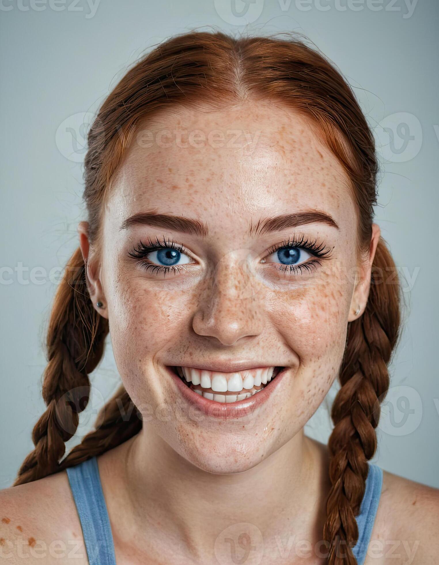 Ai Generated Redhead Woman Portrait Happy Smiling Lady With Freckles