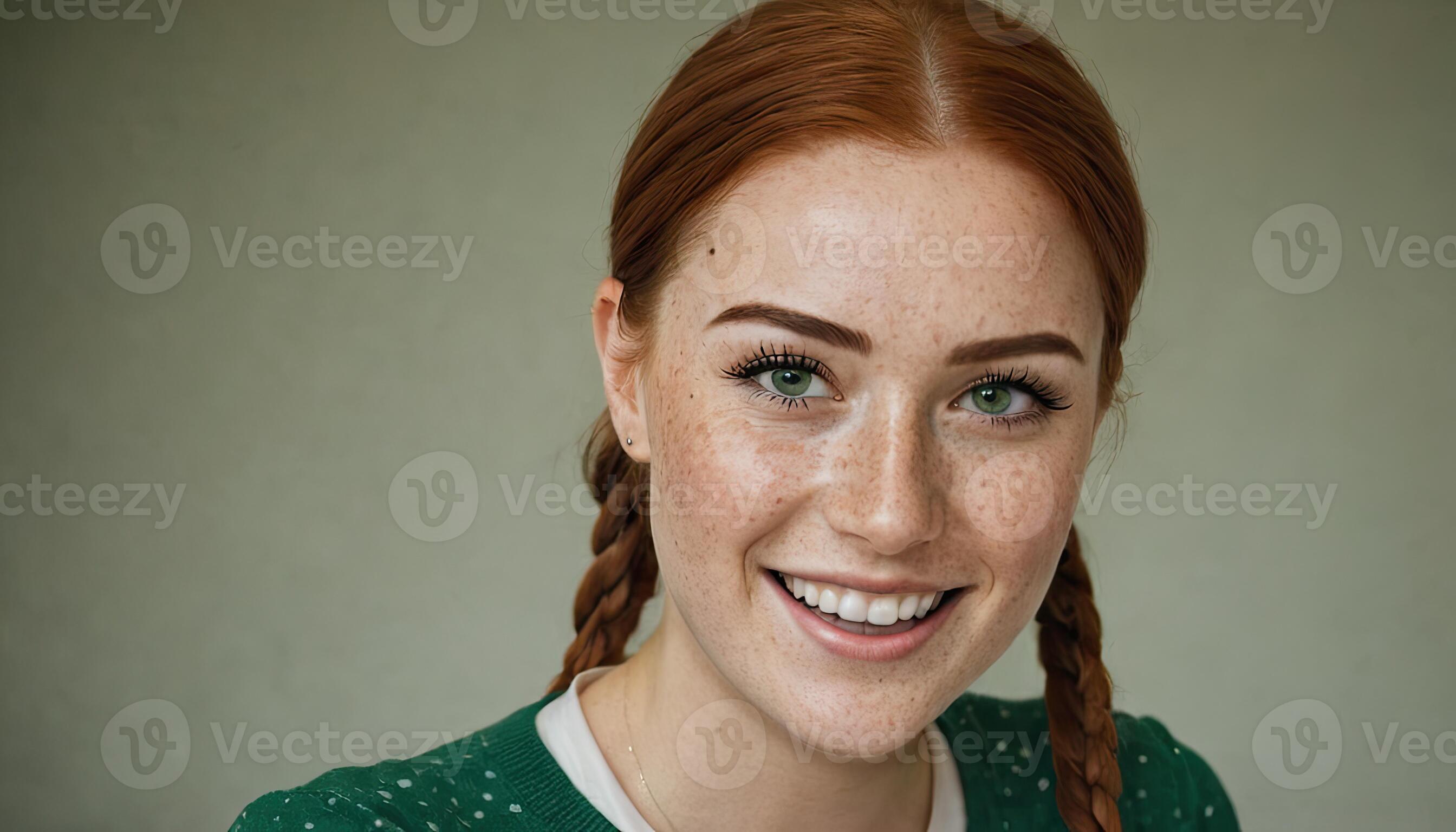 Ai Generated Redhead Woman Office Portrait Happy Smiling Lady With