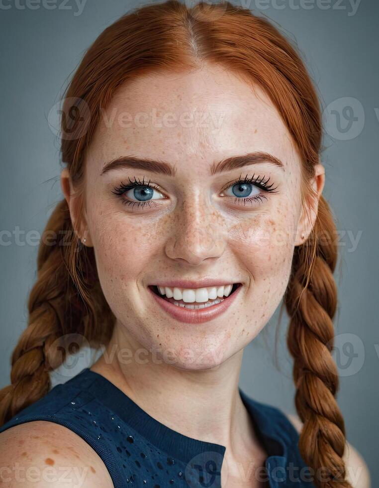 Ai Generated Redhead Woman Office Portrait Happy Smiling Lady With