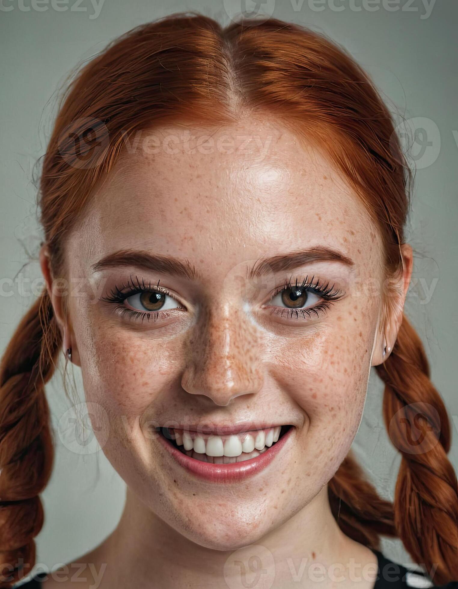 Ai Generated Redhead Woman Portrait Happy Smiling Lady With Freckles