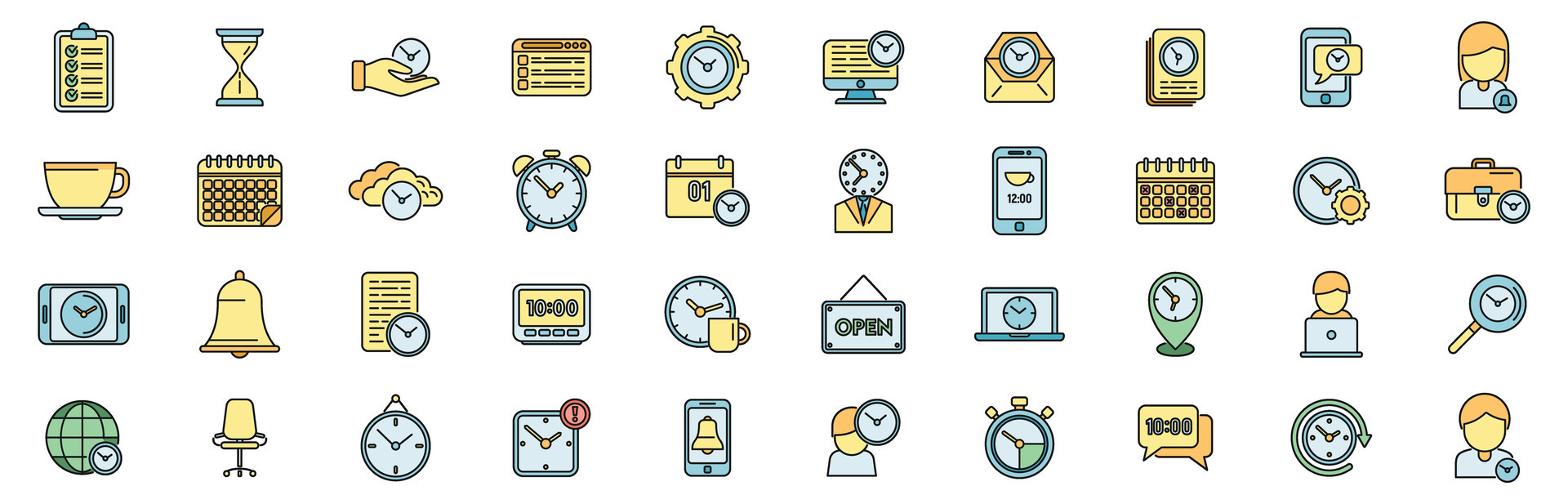 Flexible working hours icons set vector color line 42522393 Vector Art ... Flexible working hours icons set vector color line 42522393 Vector Art ...