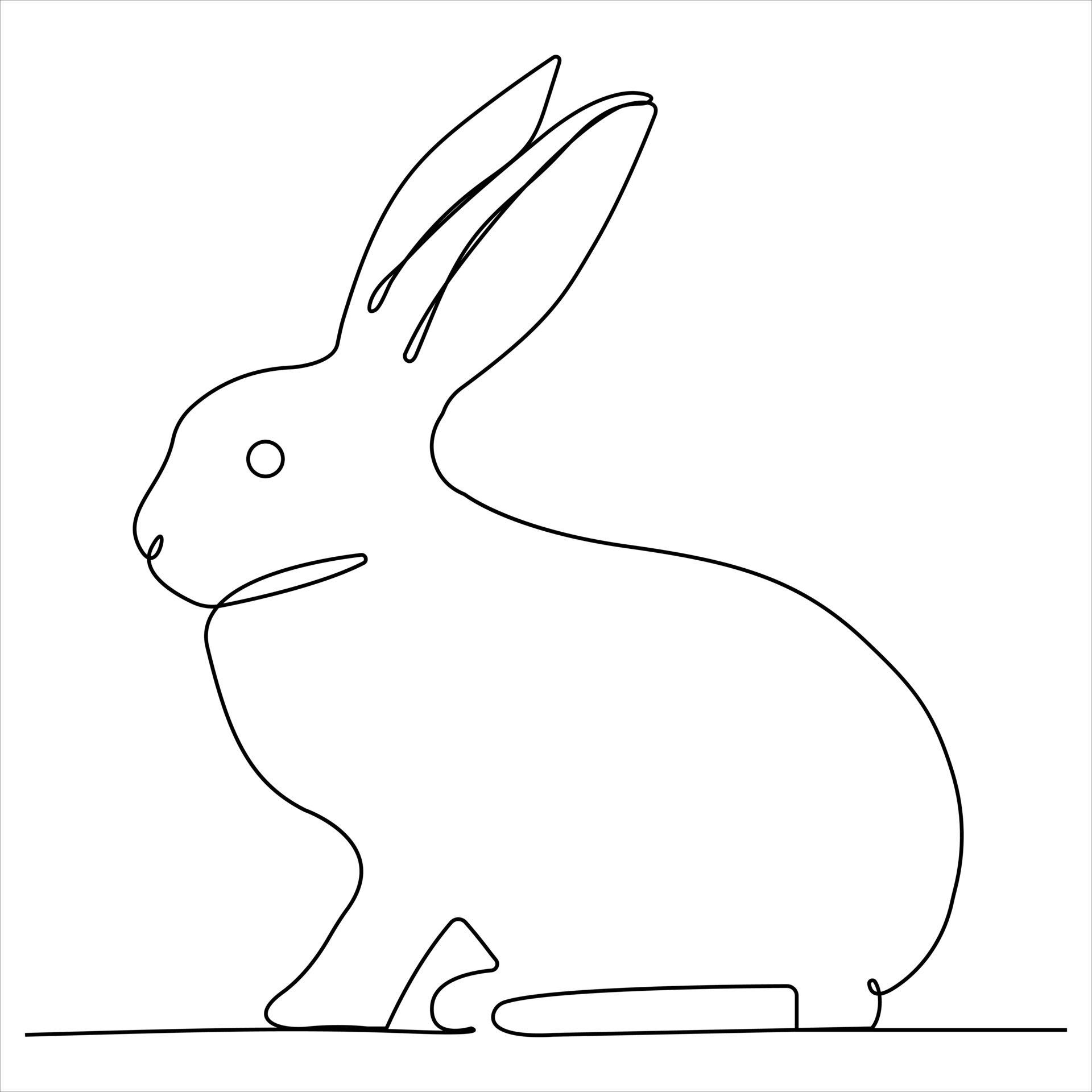 Single line continuous drawing of cute rabbit and concept Easter bunny ...
