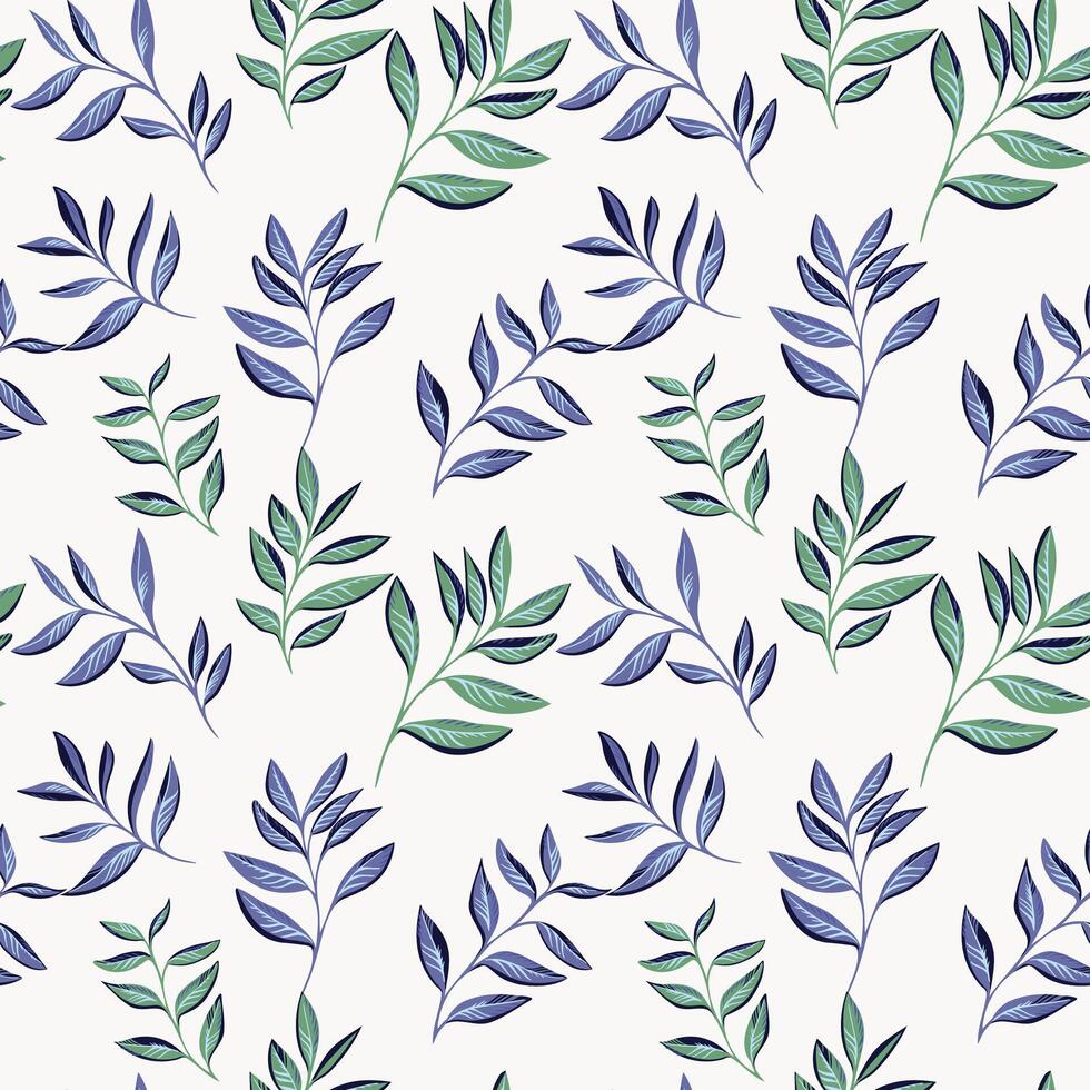 Creative simple artistic leaves branches seamless pattern on a light background. Gently tiny ...