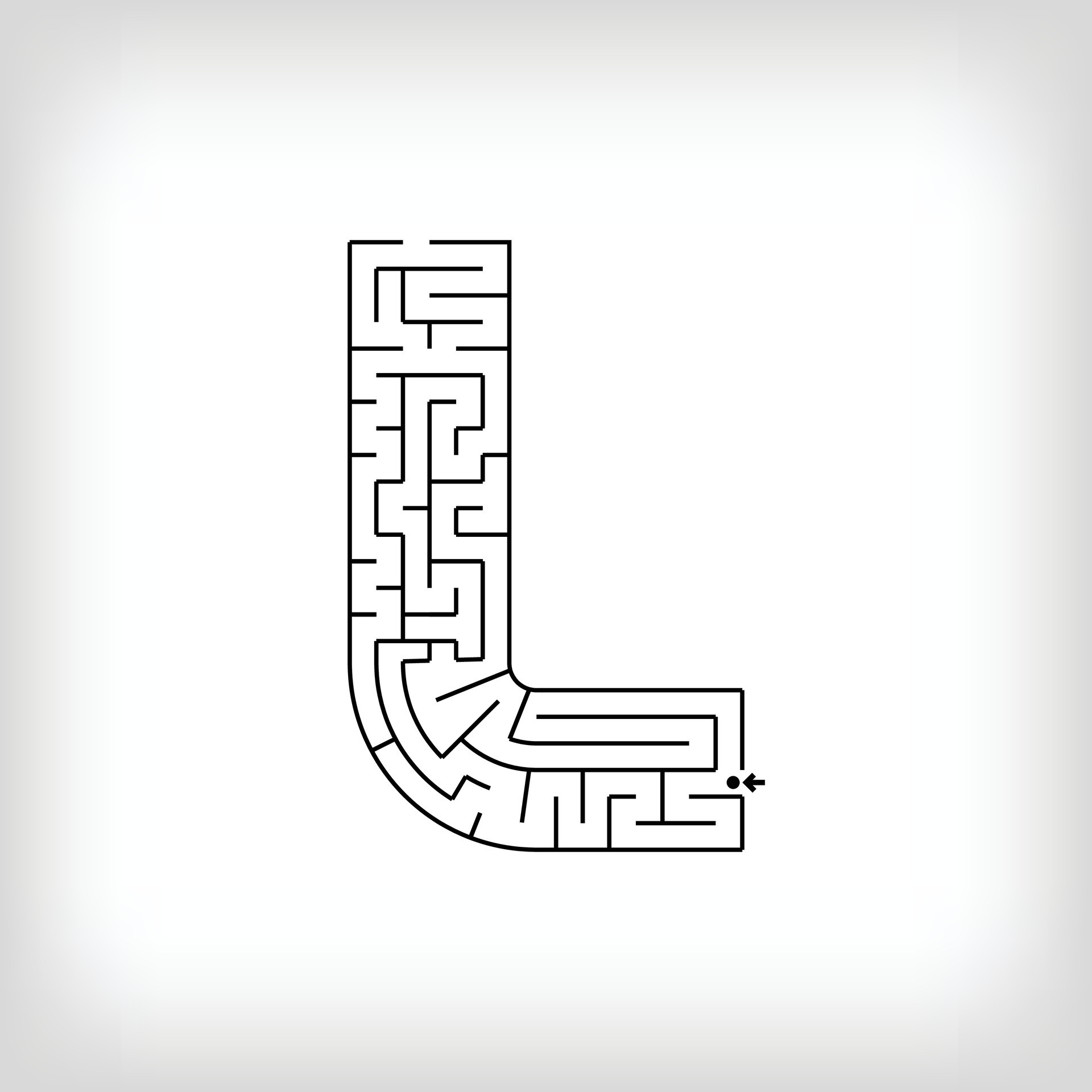 Unique linear letter L maze puzzle. Confusing game and educational ...