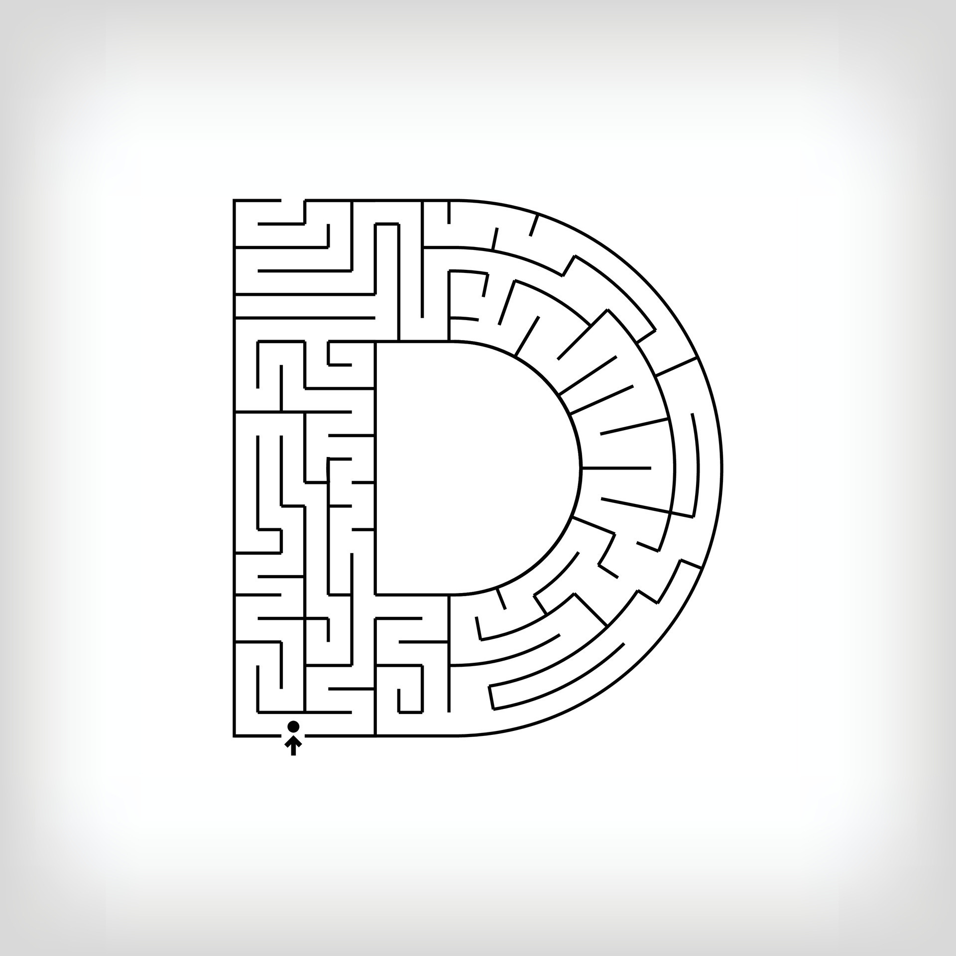 Unique linear letter D maze puzzle. Confusing game and educational ...