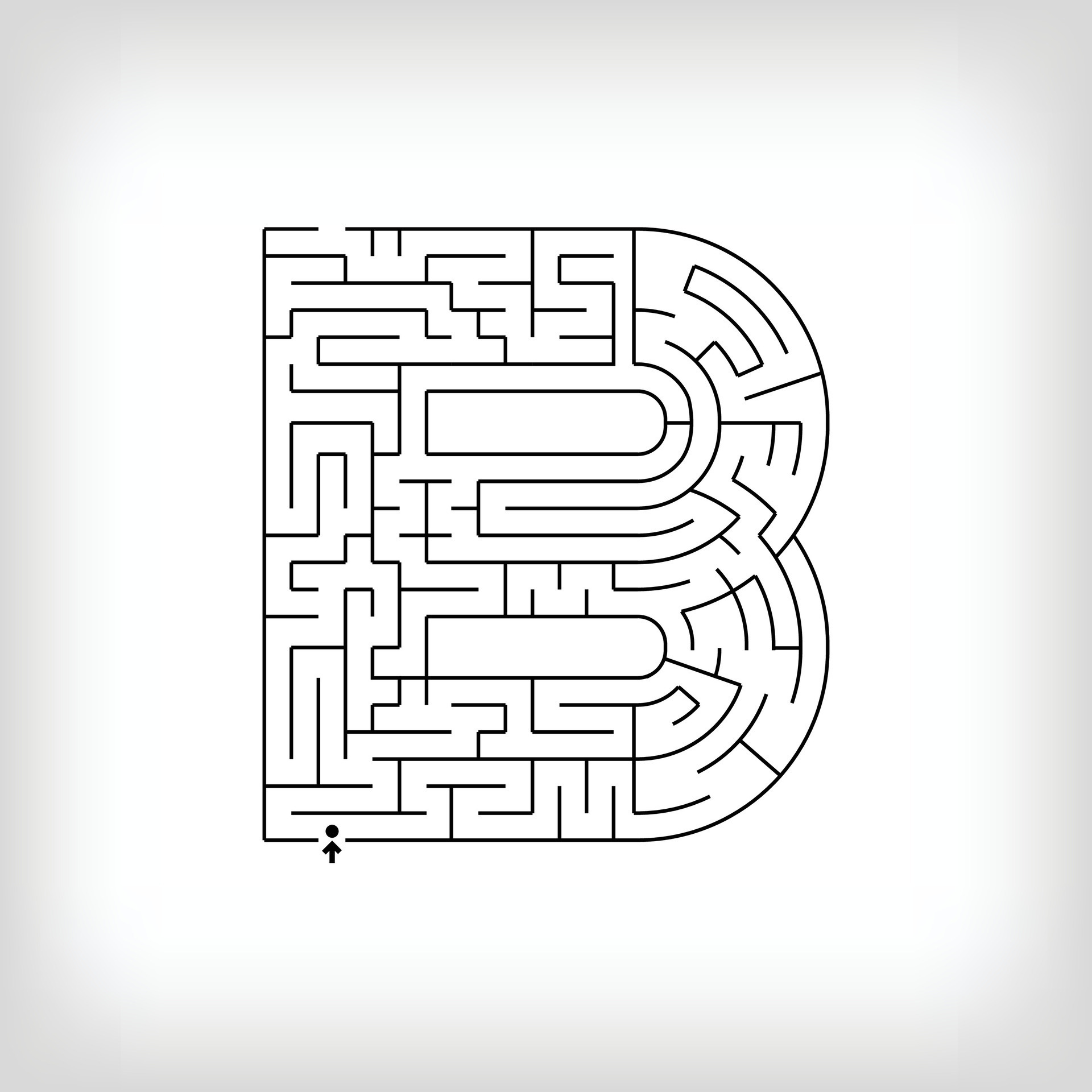 Unique linear letter B maze puzzle. Confusing game and educational ...