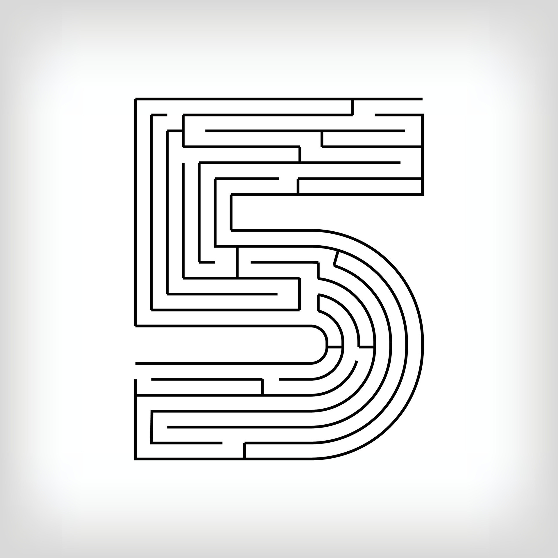 Unique linear number 5 maze puzzle. The most confusing gaming activity ...