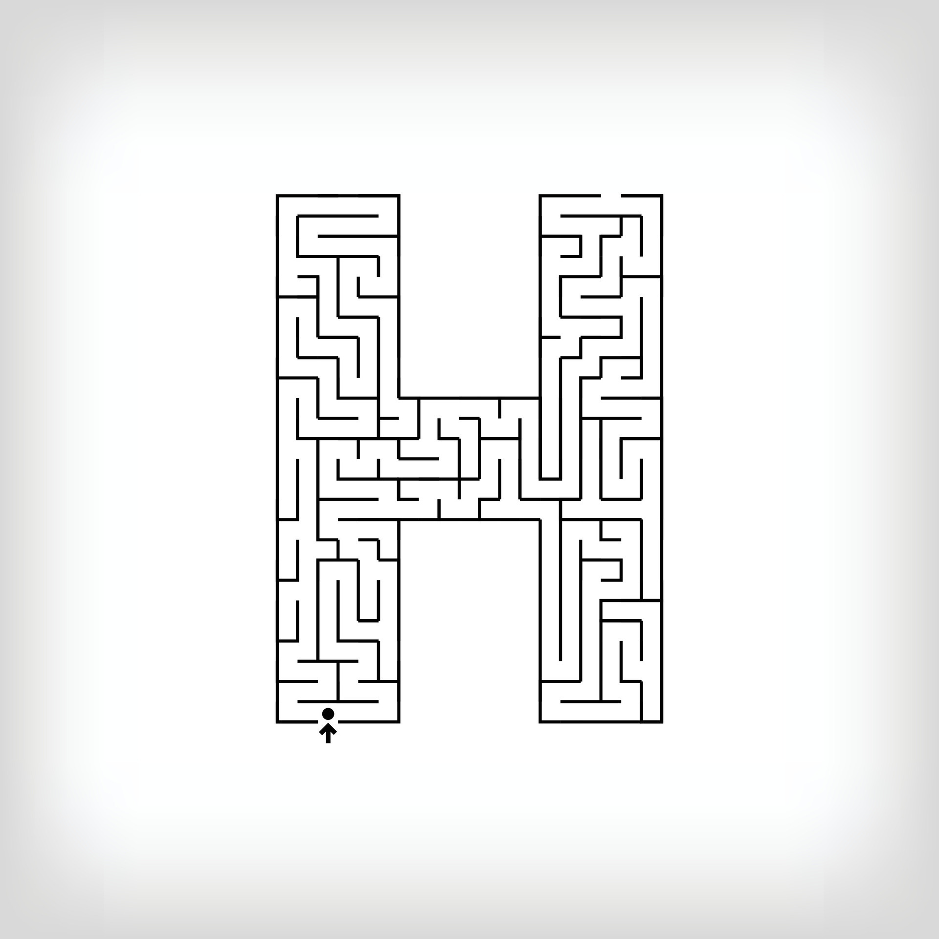 Unique linear letter H maze puzzle. Confusing game and educational ...