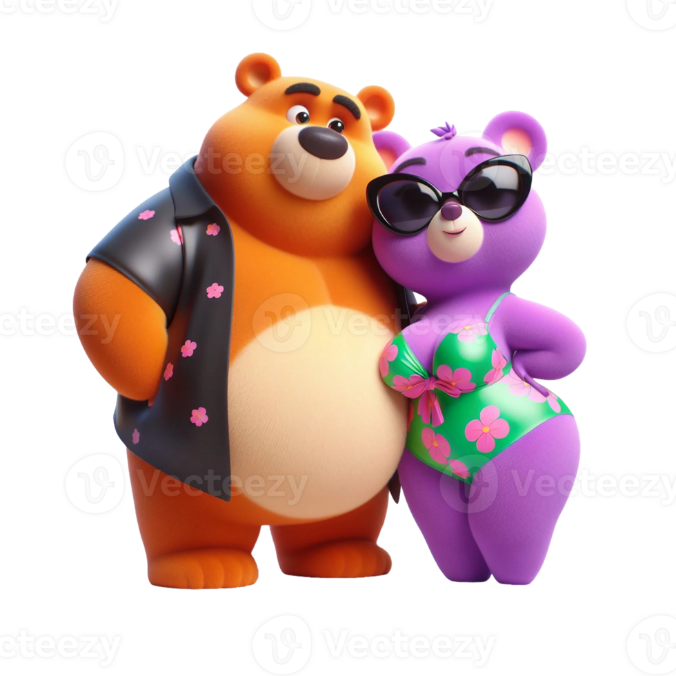 Ai Generated Couple Of Bears In Love In Beachwear Hug Each Other
