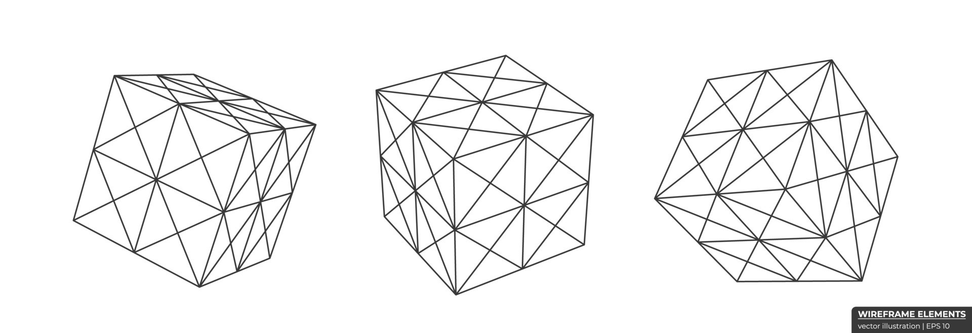 Set Of Wireframe Cube From Different Sides Collection Of Lowpoly 3d