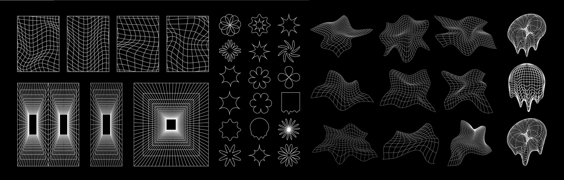 Cyber distorted grid, punk perspective rectangular tunnels and y2k ...