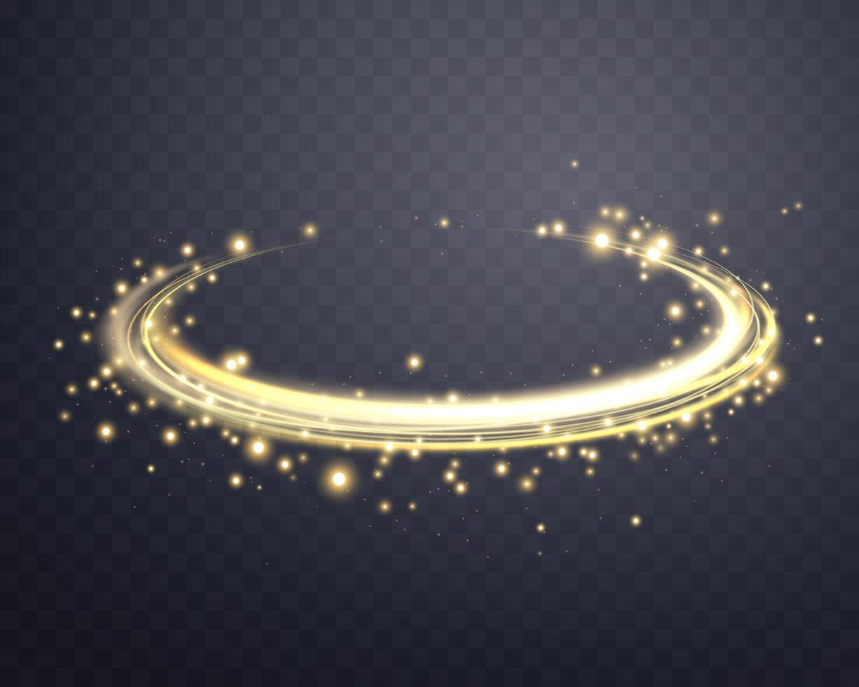 Gold magic glowing ring. Neon realistic energy flare halo ring. Abstract light effect on a dark ...