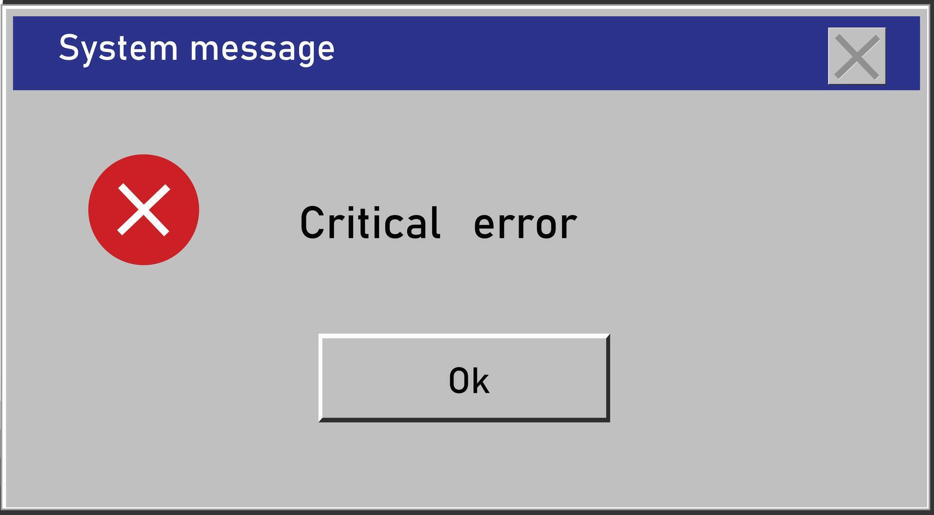 Critical error icon. System message window old style sign. Virus popup ... Critical error icon. System message window old style sign. Virus popup ...