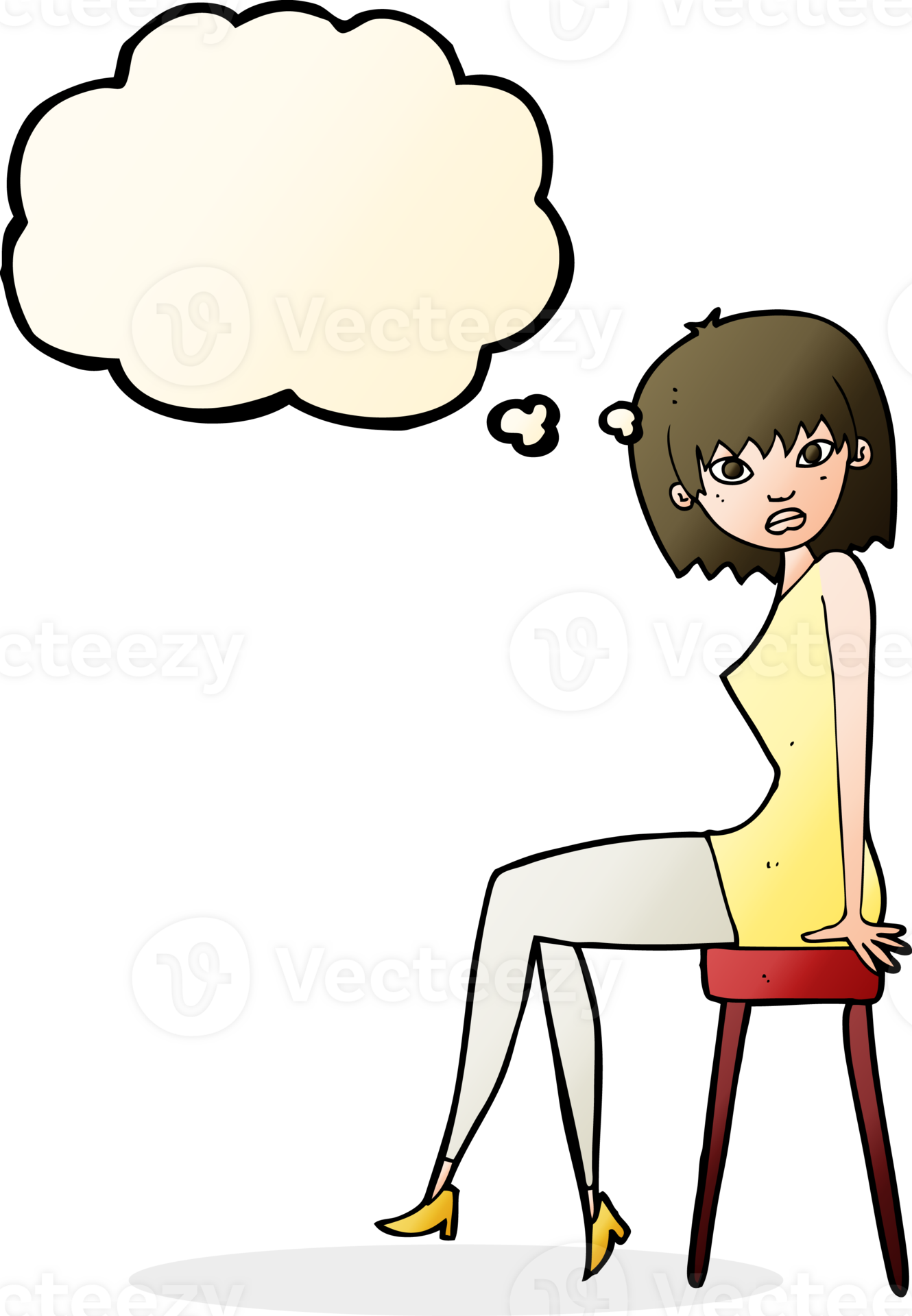 Cartoon Woman Sitting On Stool With Thought Bubble 42548351 Png