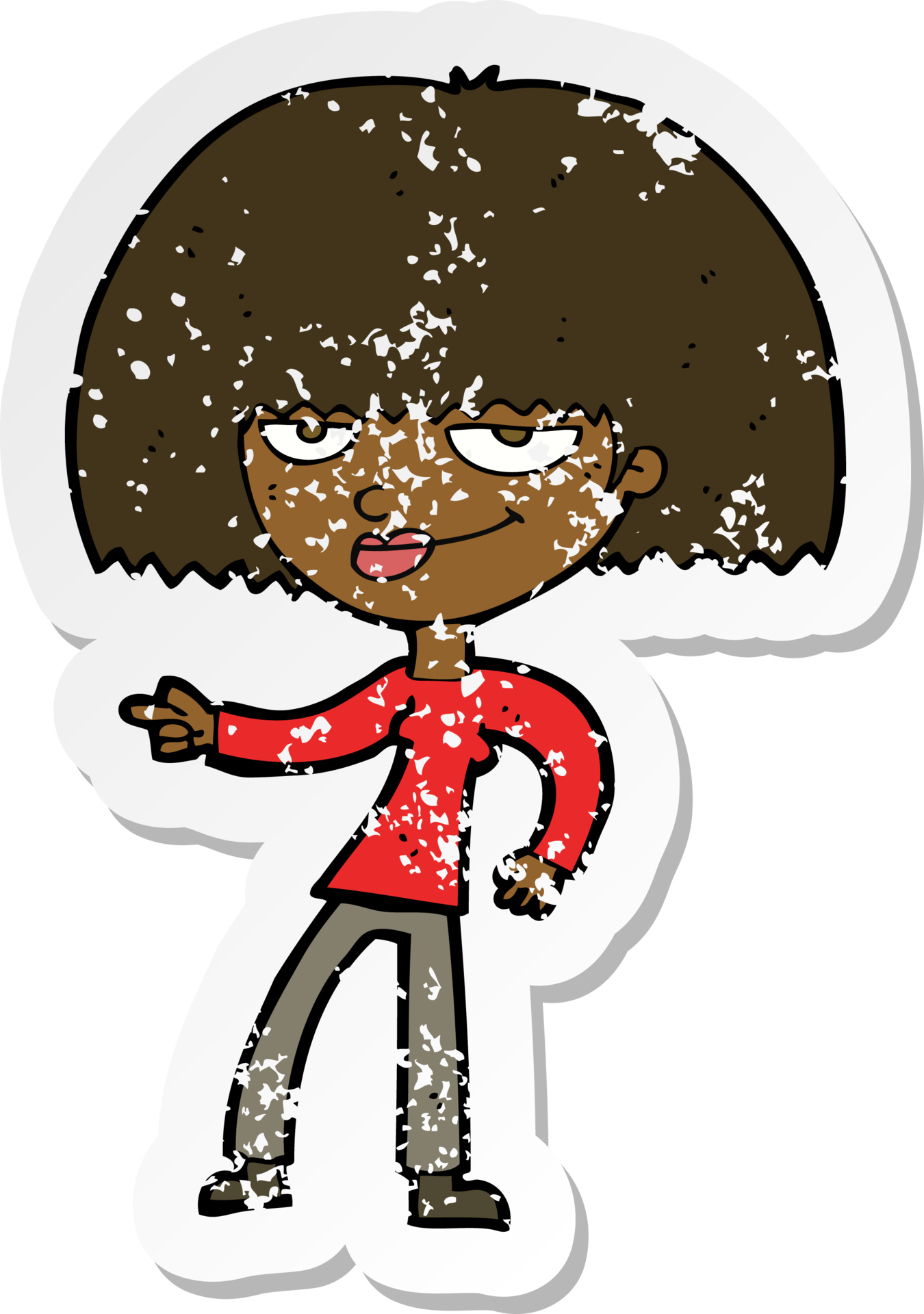 autocollant rétro en détresse d'une femme heureuse de dessin animé pointant 42550027 PNG