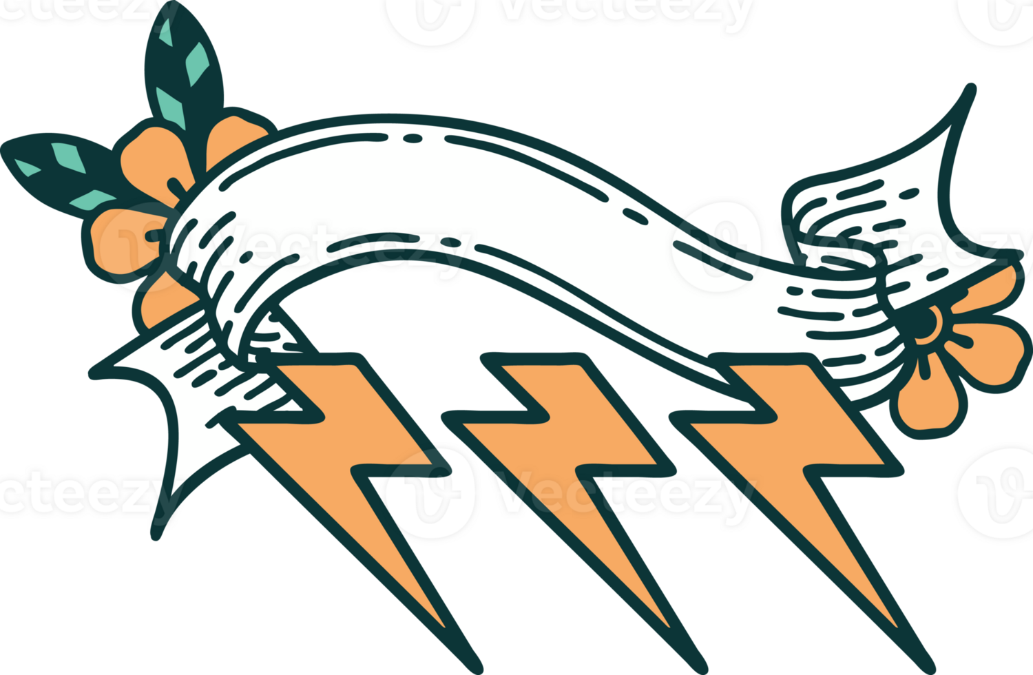 Tattoo With Banner Of Lightning Bolts 42550071 Png