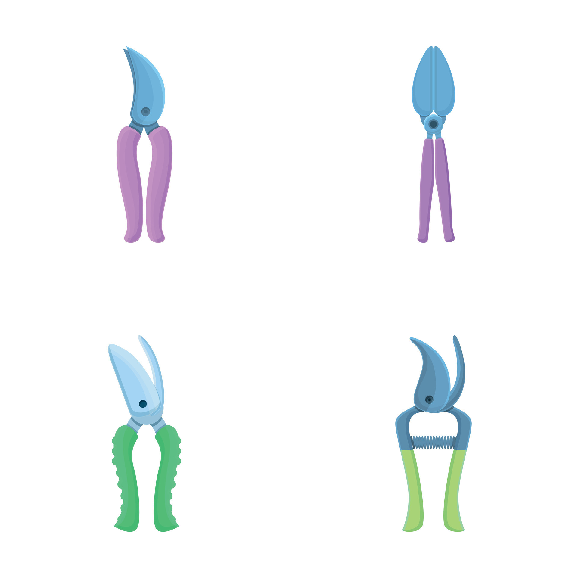 Pruning Scissors Icons Set Cartoon Vector Various Garden Secateurs