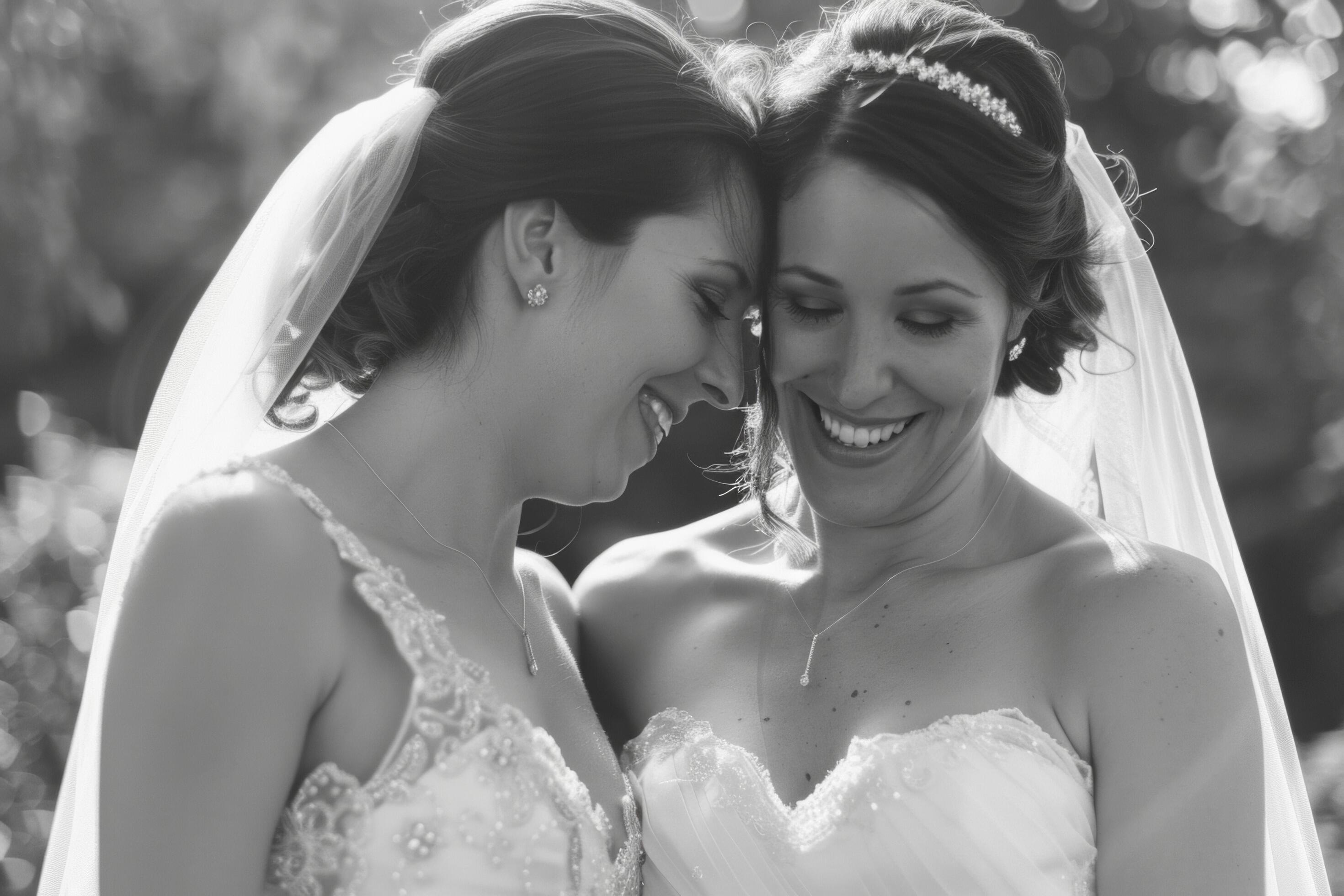 Ai Generated Brides In Bridal Clothing Hug With Smiles In Black And White Photograph 42559316