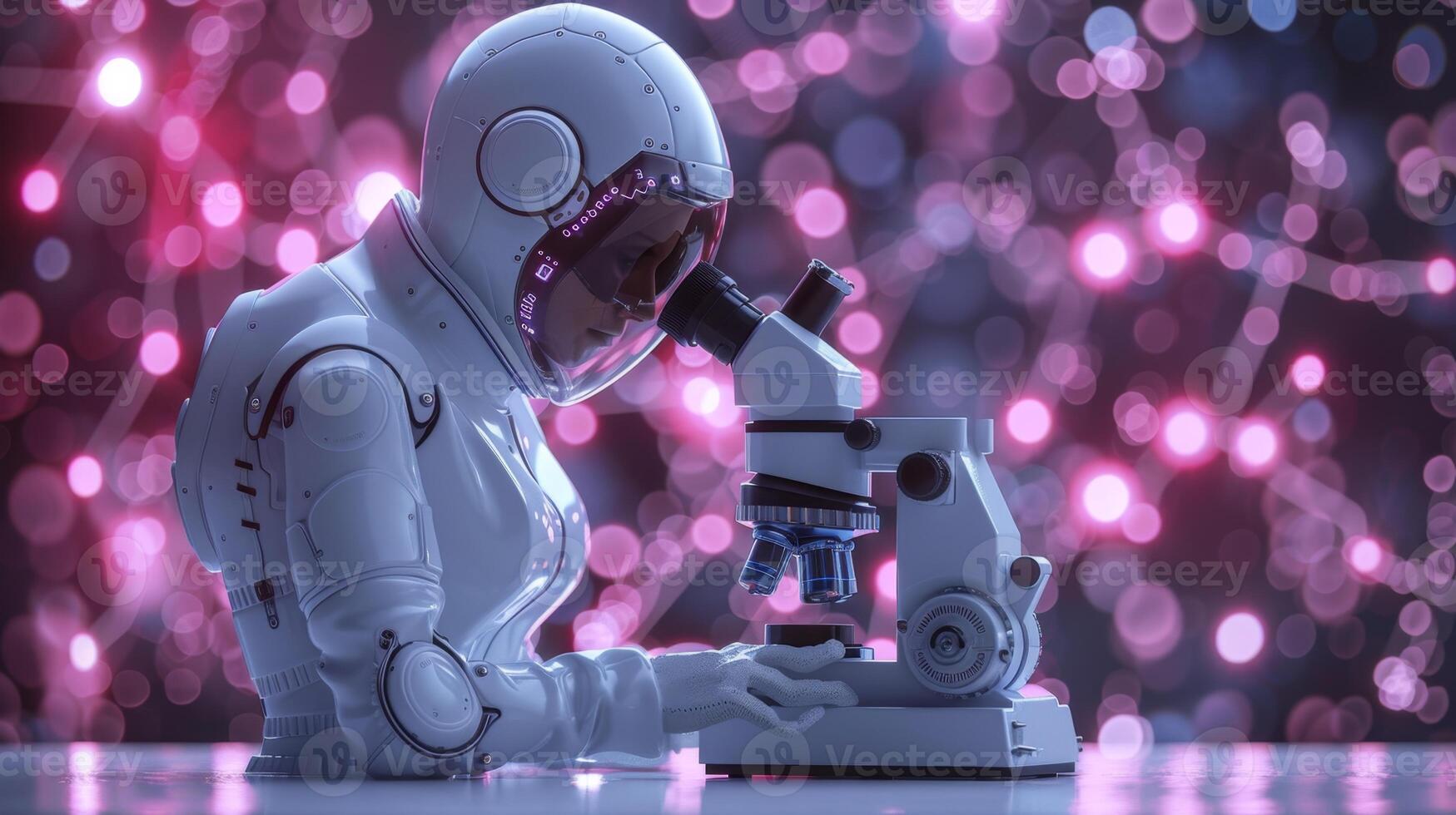 AI generated An artificial intelligence robot works with a microscope in a scientific laboratory ...