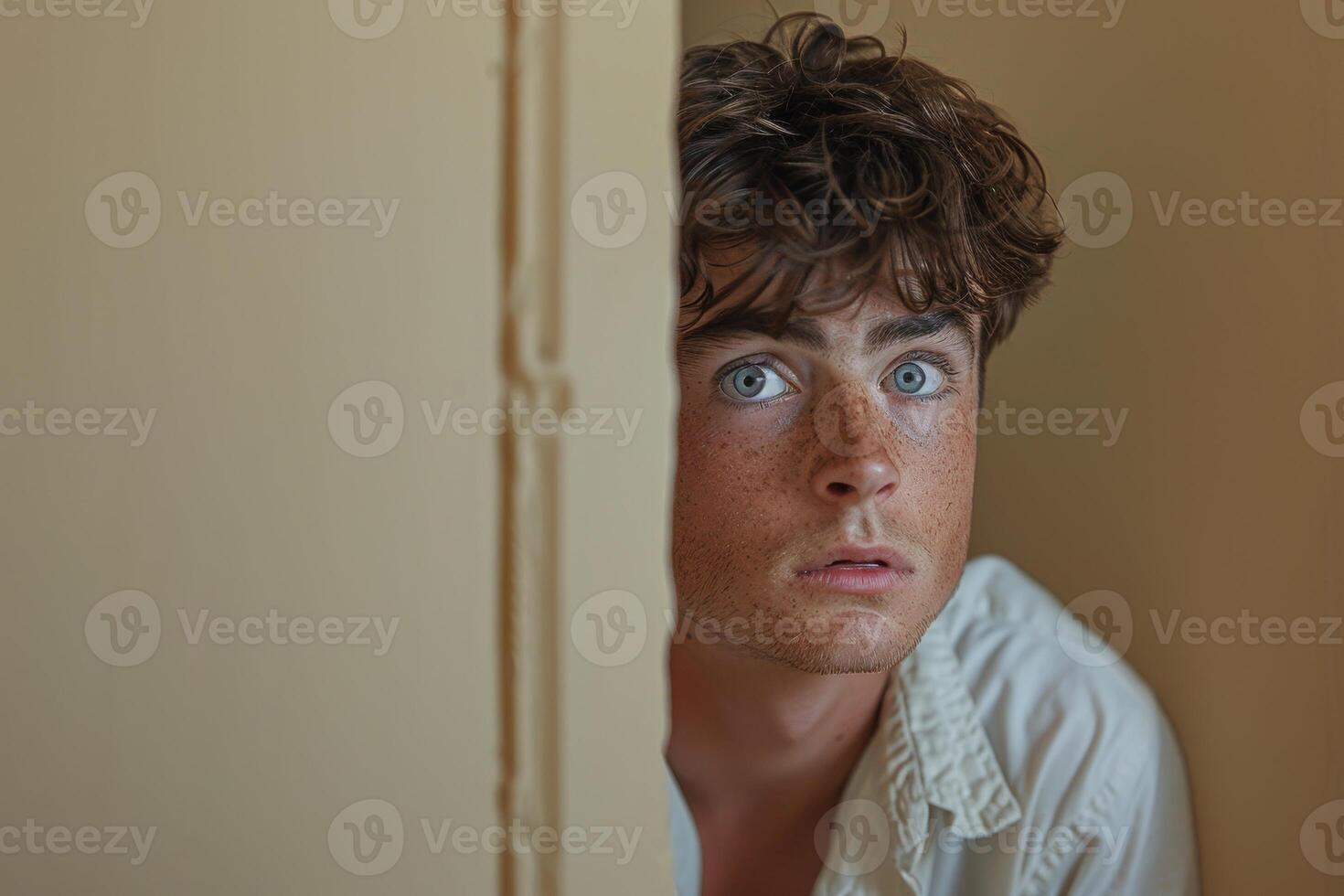 AI generated Close-up of a man peeking around the corner 42562918 Stock Photo at Vecteezy