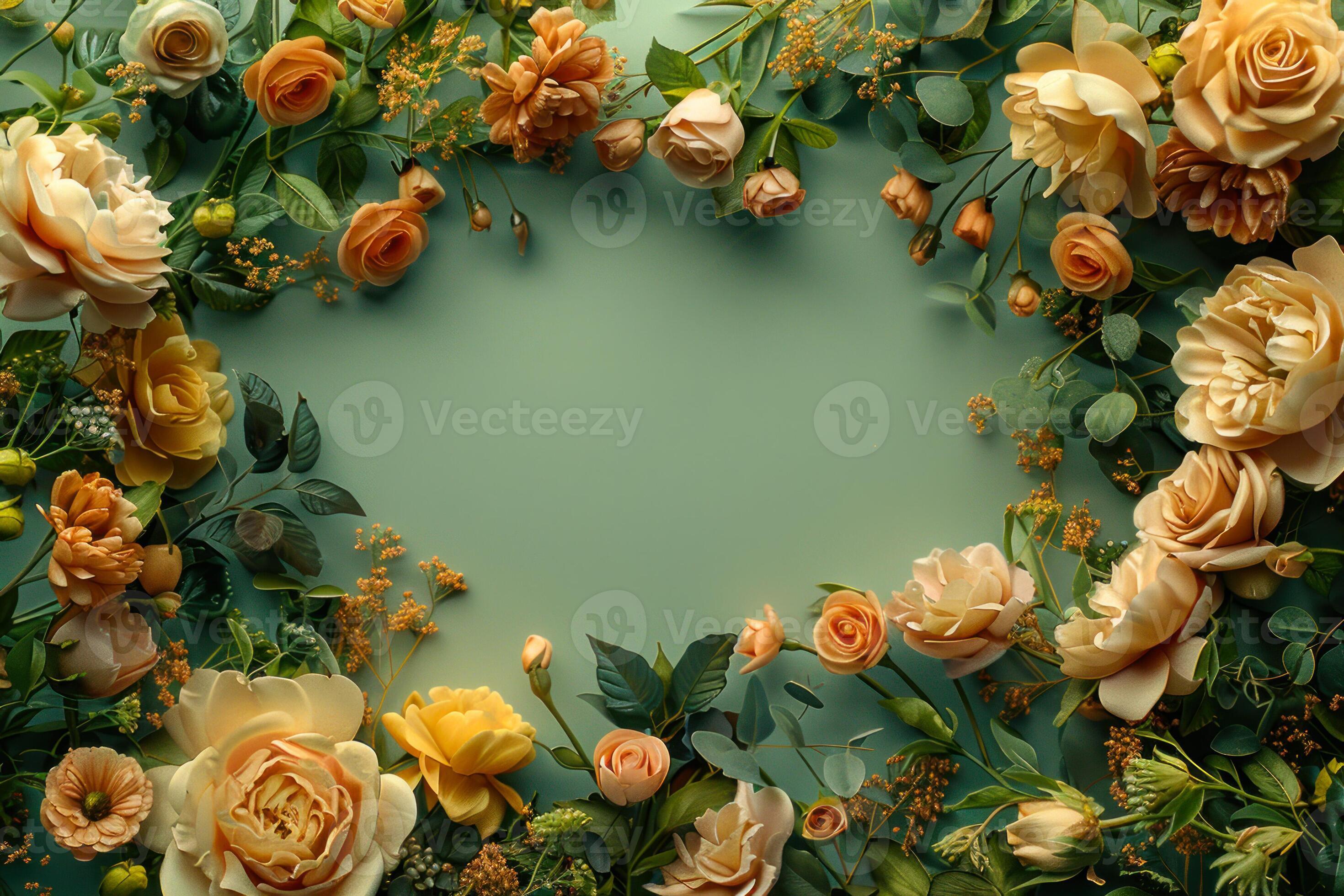 AI generated Elegant Floral Frame on Cool green Background 42565557 ...
