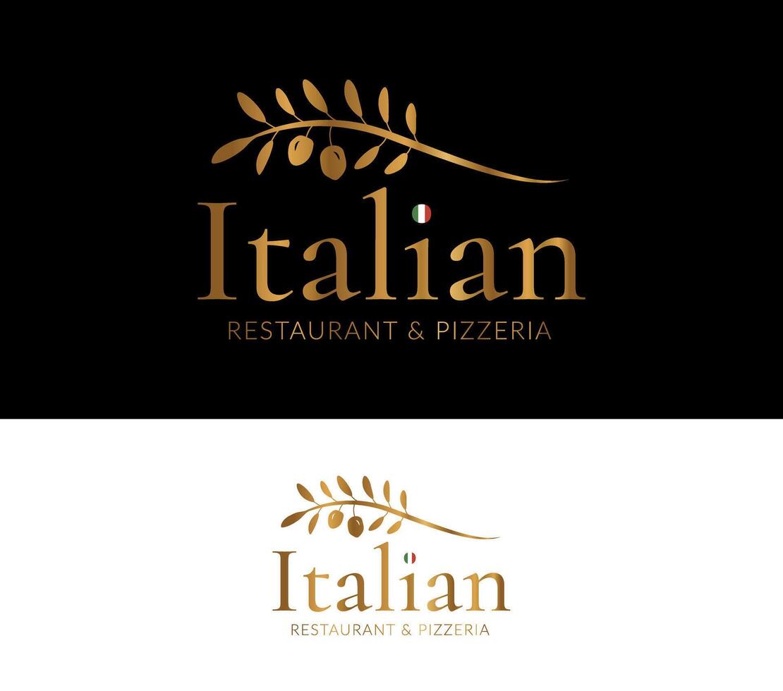 Gold Italian Restaurant and Pizzeria Elegant Logo with Abstract Olive Tree Branch 42568201 ...